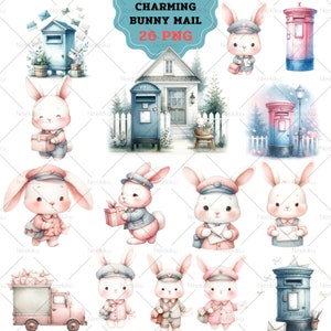 Charming Bunny Postman, Watercolor Art, Cute Rabbit Nursery Decor ...