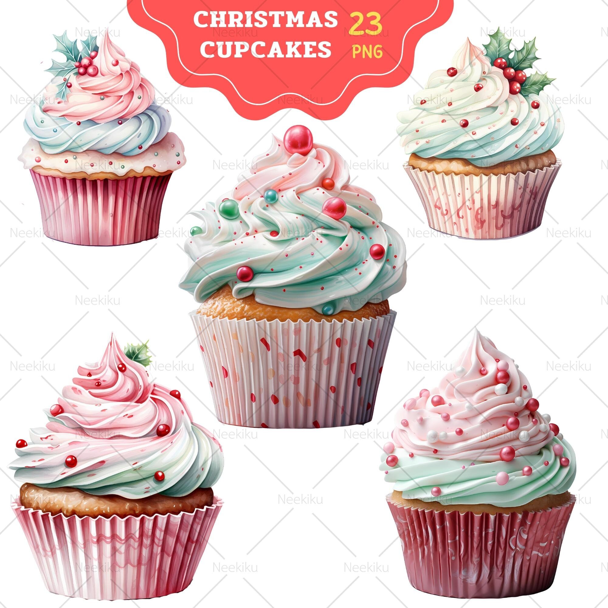 Watercolor Christmas Cupcakes Clipart: Festive PNG Dessert (digital ...