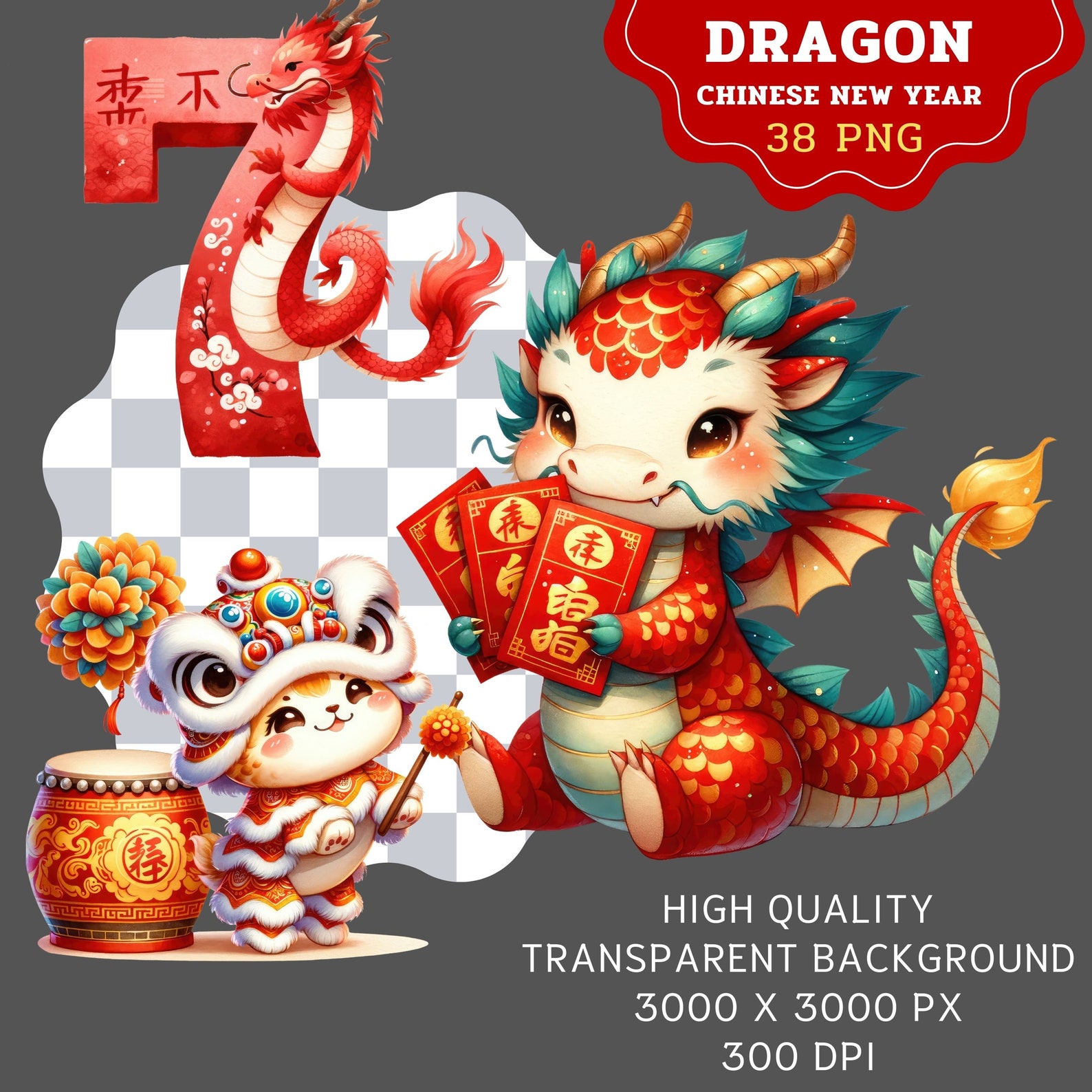 2024 Cute Dragon Clipart, Chinese Lunar New Year, Chinese New Year ...