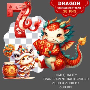 2024 Cute Dragon Clipart, Chinese Lunar New Year, Chinese New Year ...