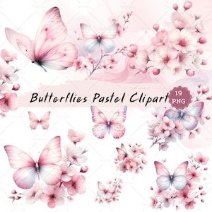 Watercolor Butterflies Clipart, Stickers Clipart, Pastel Pink ...