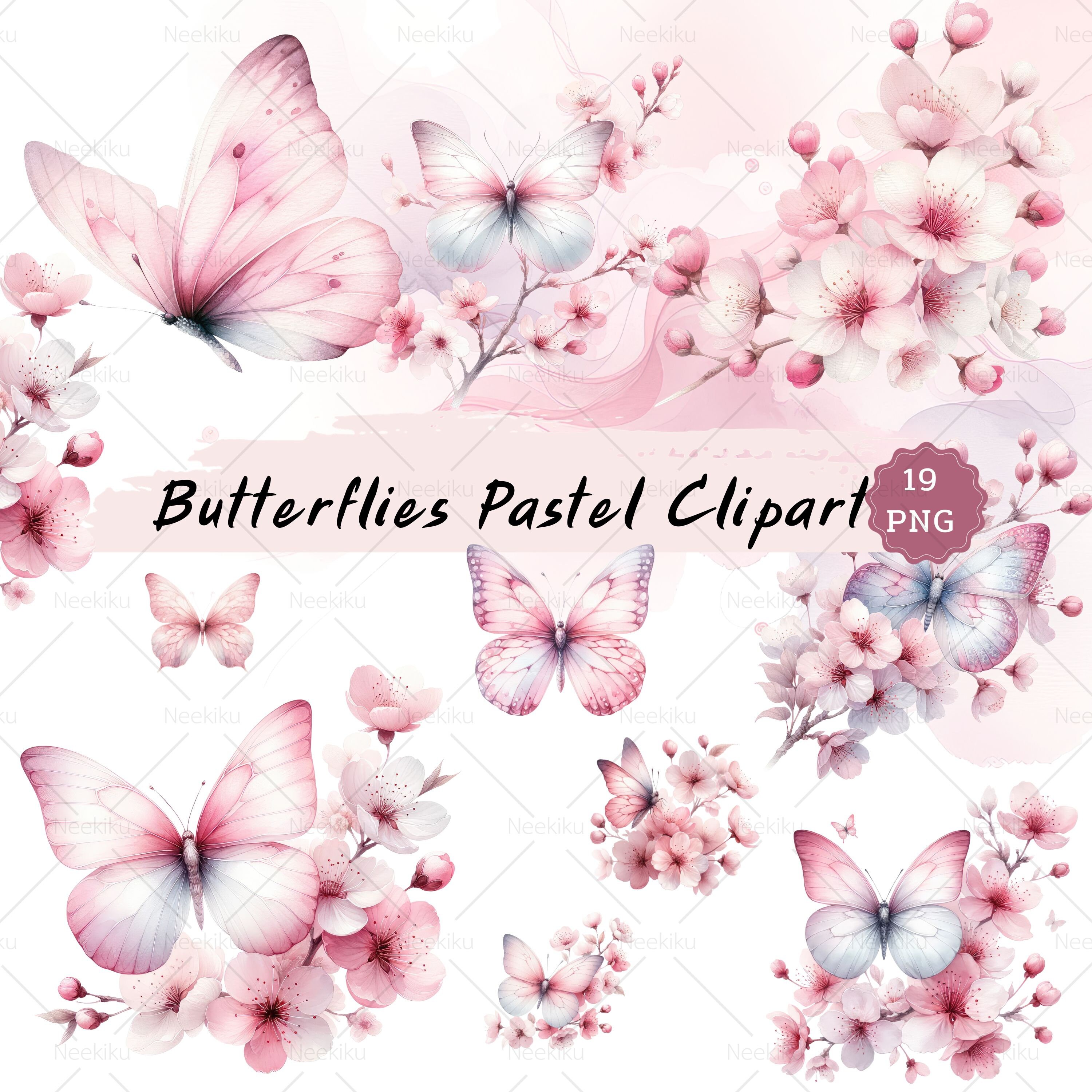 Watercolor Butterflies Clipart, Stickers Clipart, Pastel Pink ...