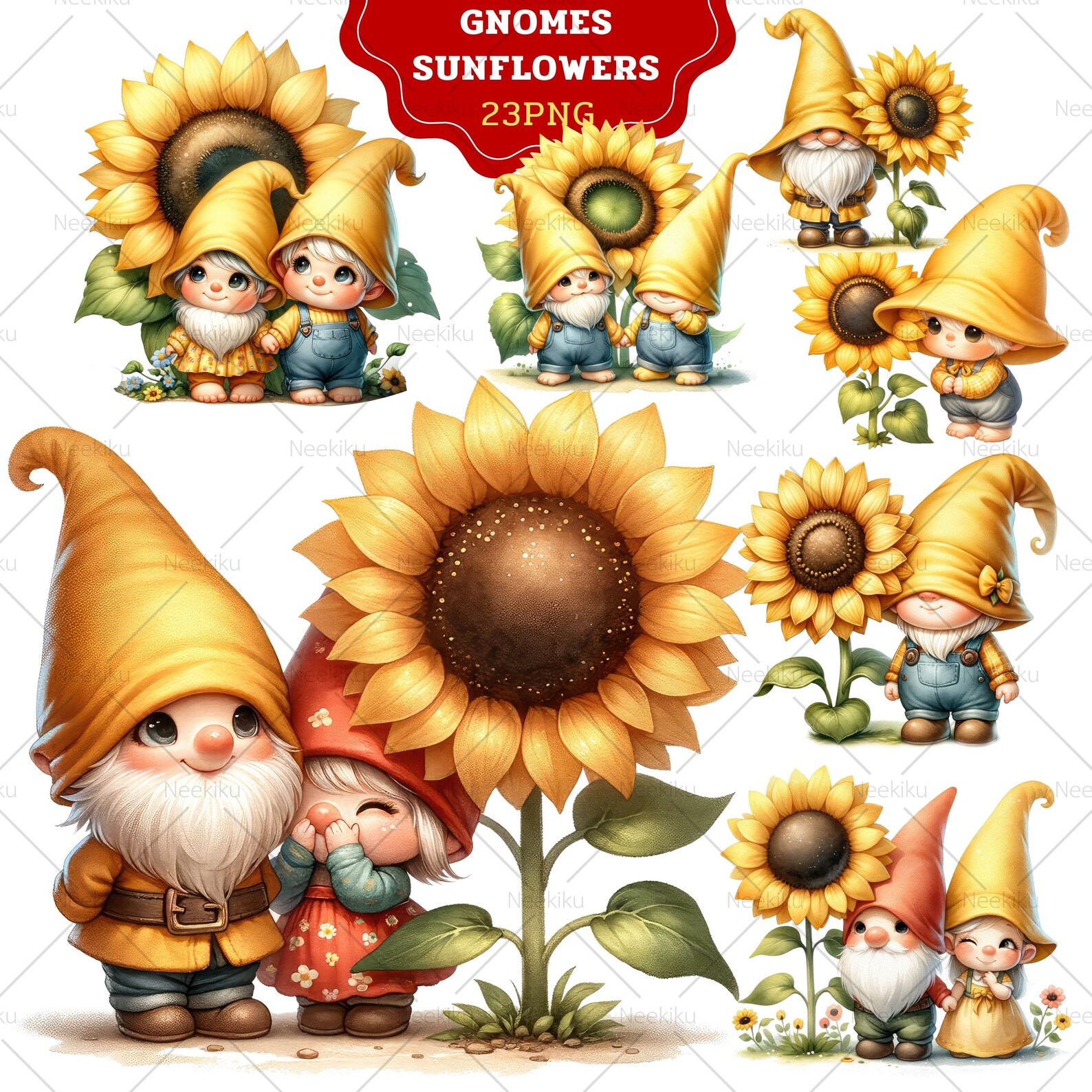 Sunflower Gnome PNG Clipart, Garden Gnome Cute Watercolor Clipart ...