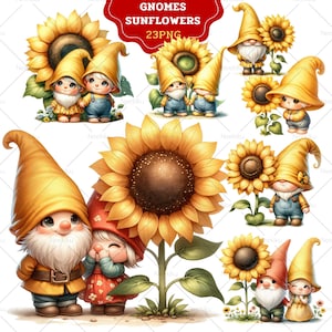 Sunflower Gnome PNG Clipart, Garden Gnome Cute Watercolor Clipart ...
