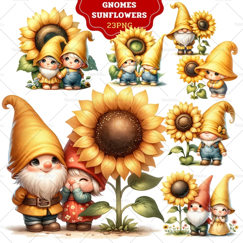 Sunflower Gnome PNG Clipart, Garden Gnome Cute Watercolor Clipart ...