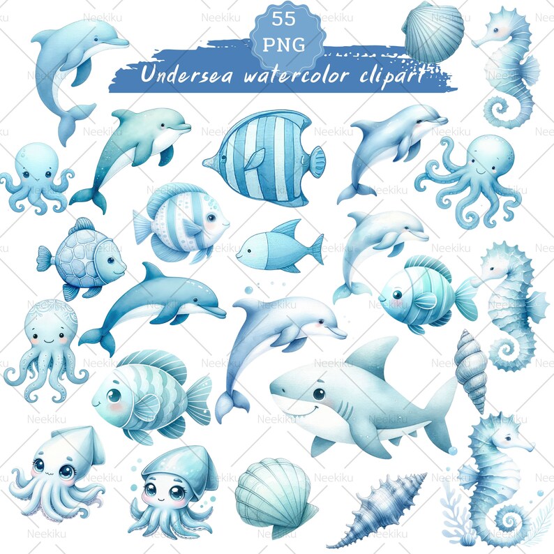 Undersea Watercolor Clipart, Nursery Decor, Baby Wall Art, Cute Ocean ...