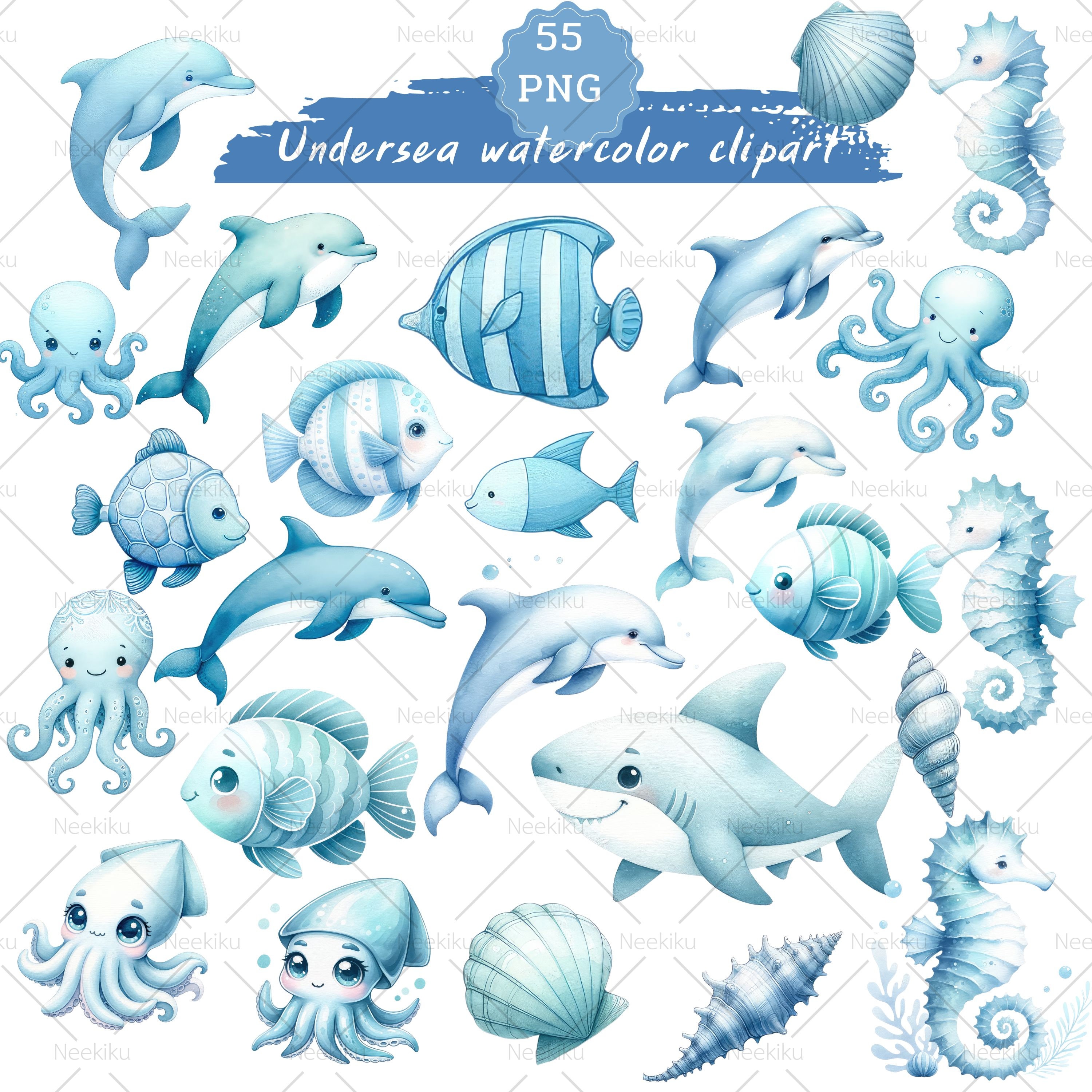Undersea Watercolor Clipart, Nursery Decor, Baby Wall Art, Cute Ocean ...
