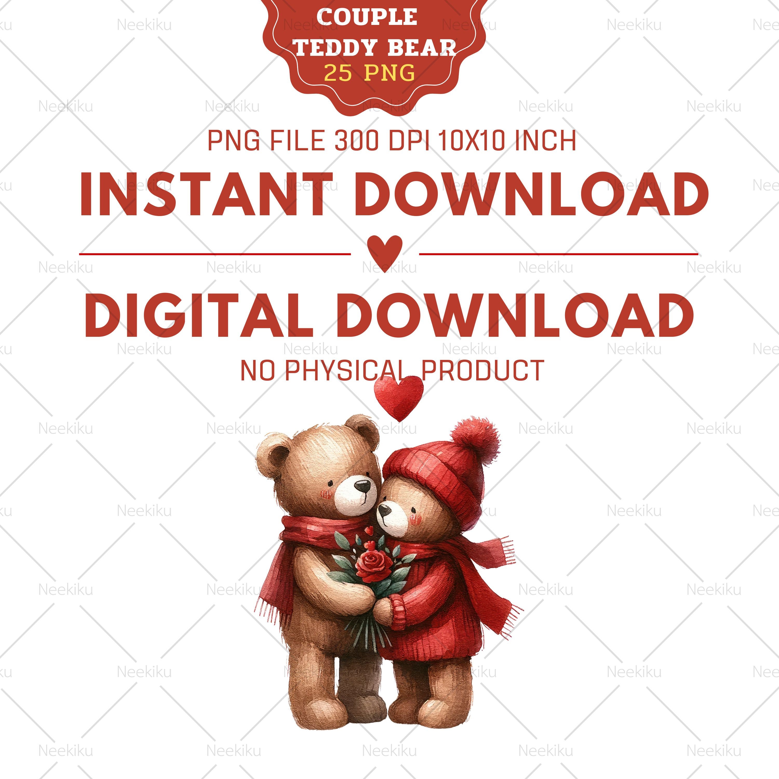 Couple Bear Clipart, Teddy in Love PNG, Teddy Bear Watercolor ...