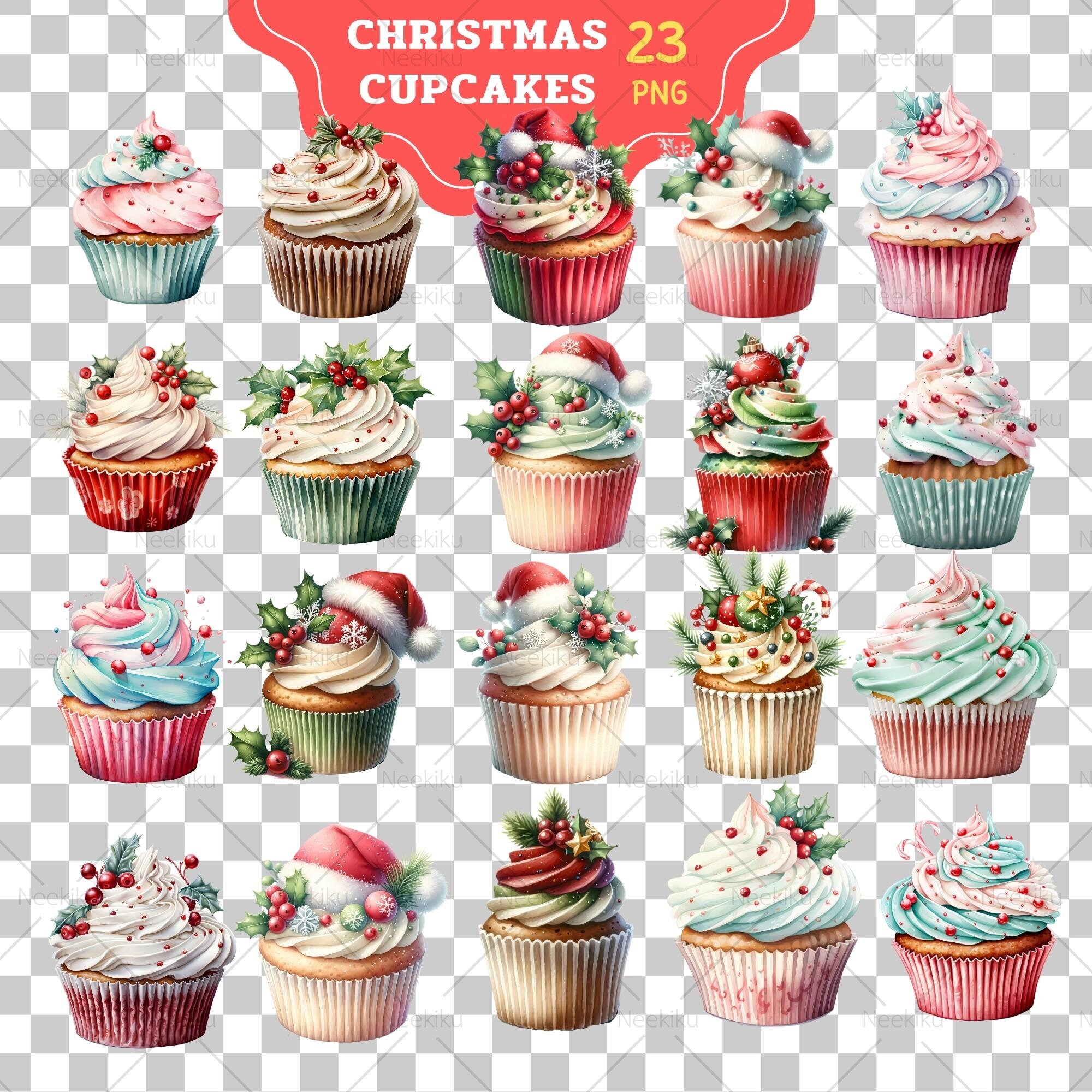 Watercolor Christmas Cupcakes Clipart: Festive PNG Dessert (digital ...
