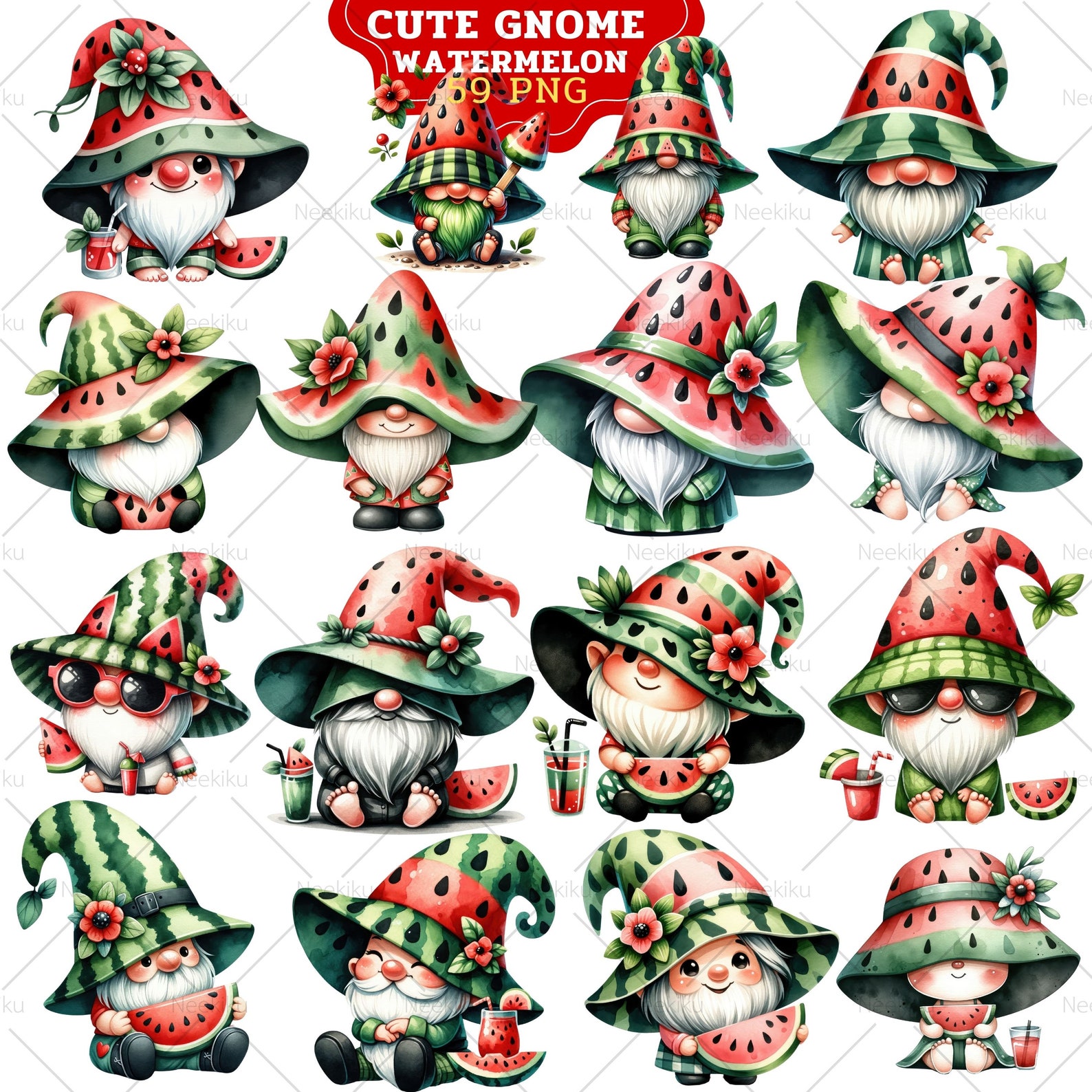 Watermelon Gnomes Png Sublimation, Watermelon Gnomes Watercolor Clipart ...