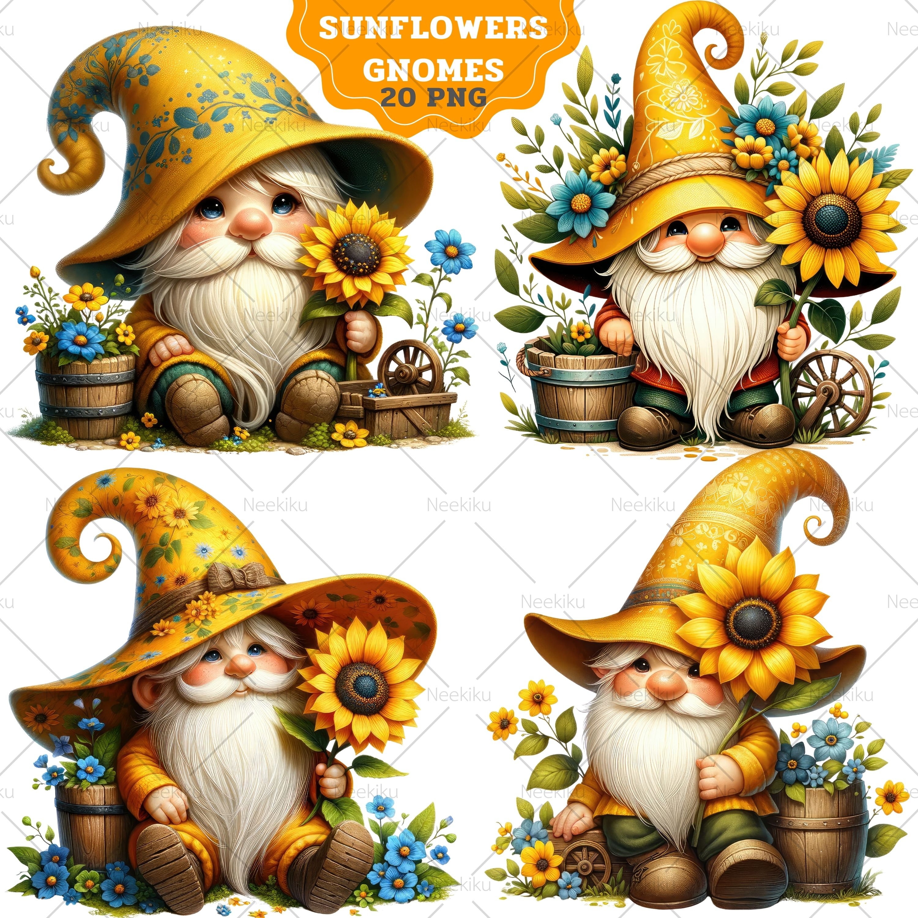 Sunflower Gnome Clipart, Garden Gnome Clipart, Gnome Summer Clipart ...