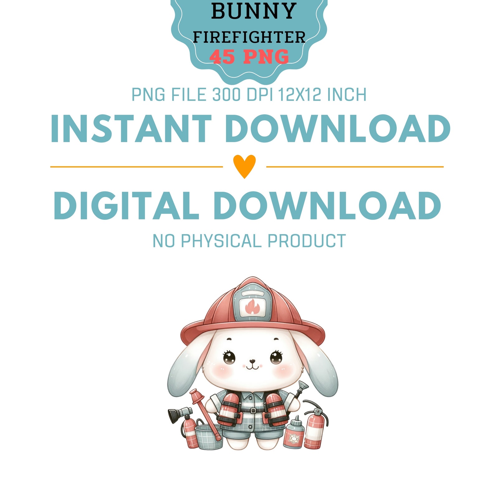 Brave Bunny Firefighter Clipart, Firefighter Collection, Heroic Bunny ...
