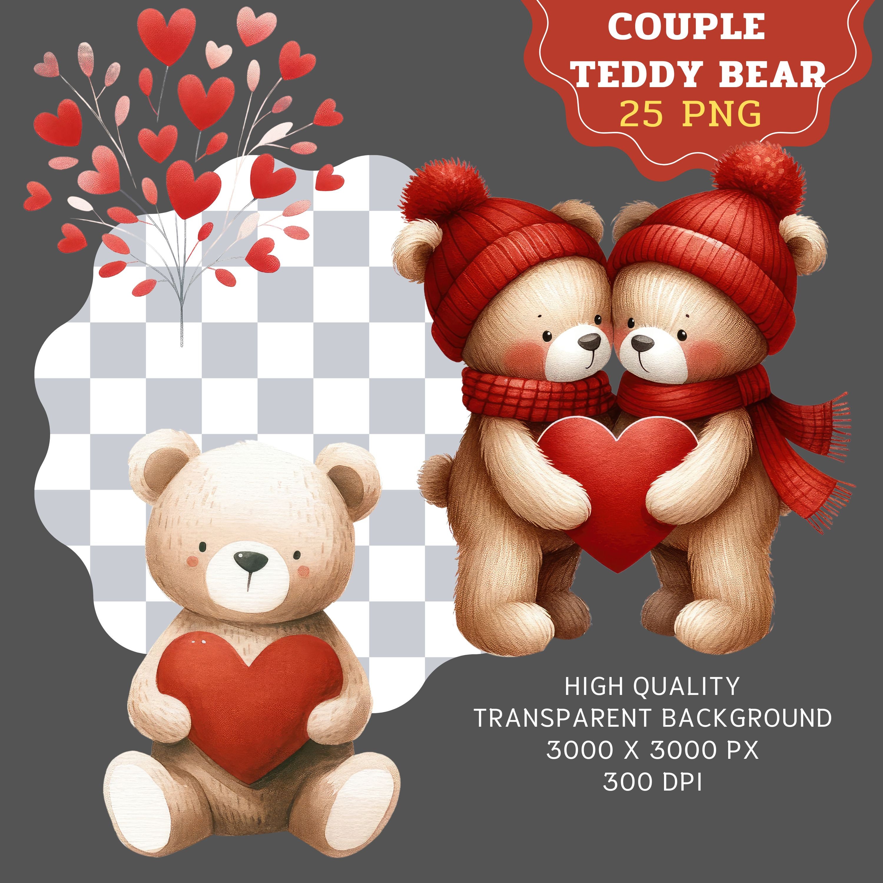 Couple Bear Clipart, Teddy in Love PNG, Teddy Bear Watercolor ...