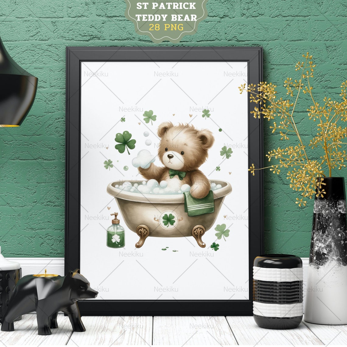 St Patrick Teddy Bear Clipart, St Patrick Minimalist Style, Teddy Bear ...