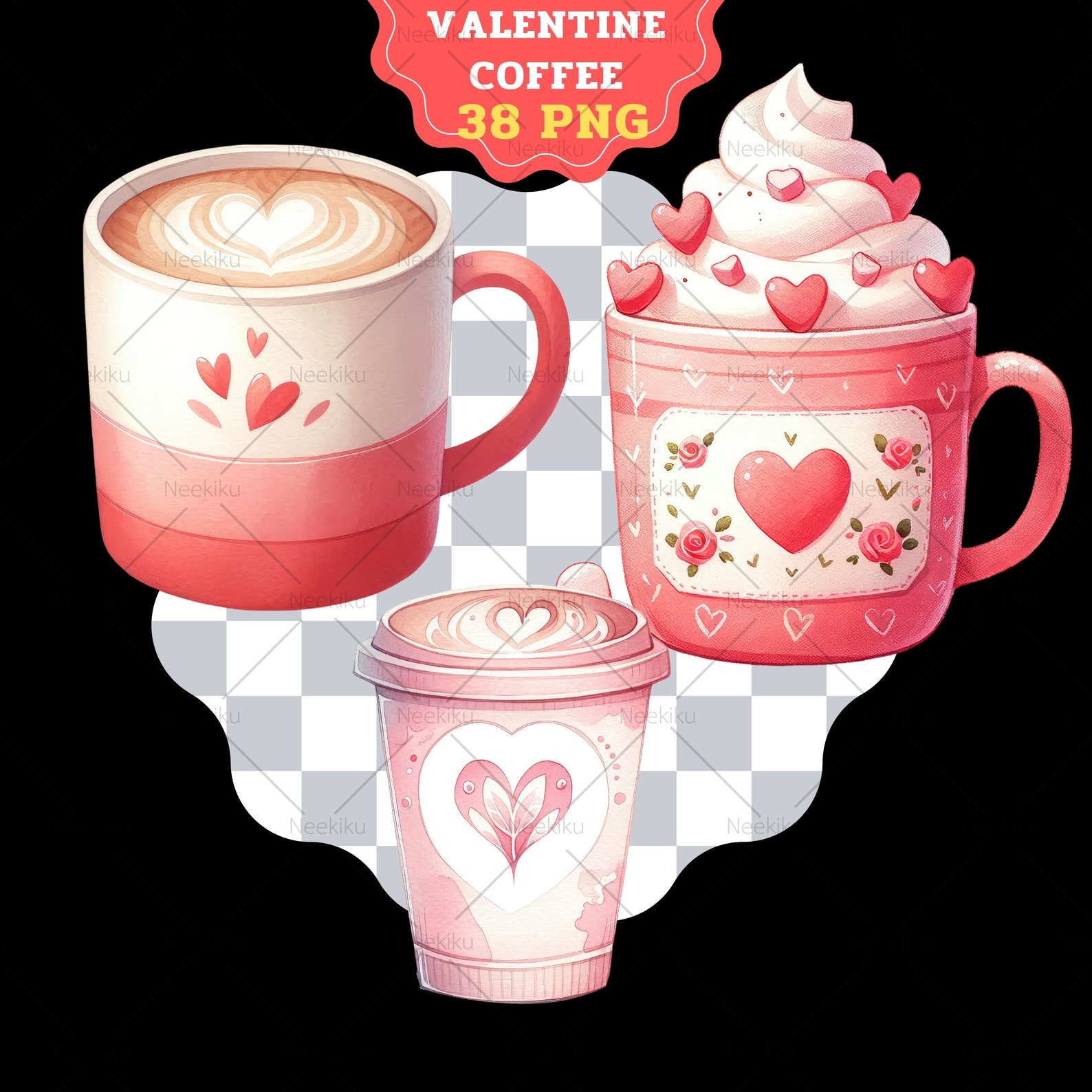 Valentine Coffee Clipart, Watercolor Coffee Mug, Coffee Lover, Latte ...