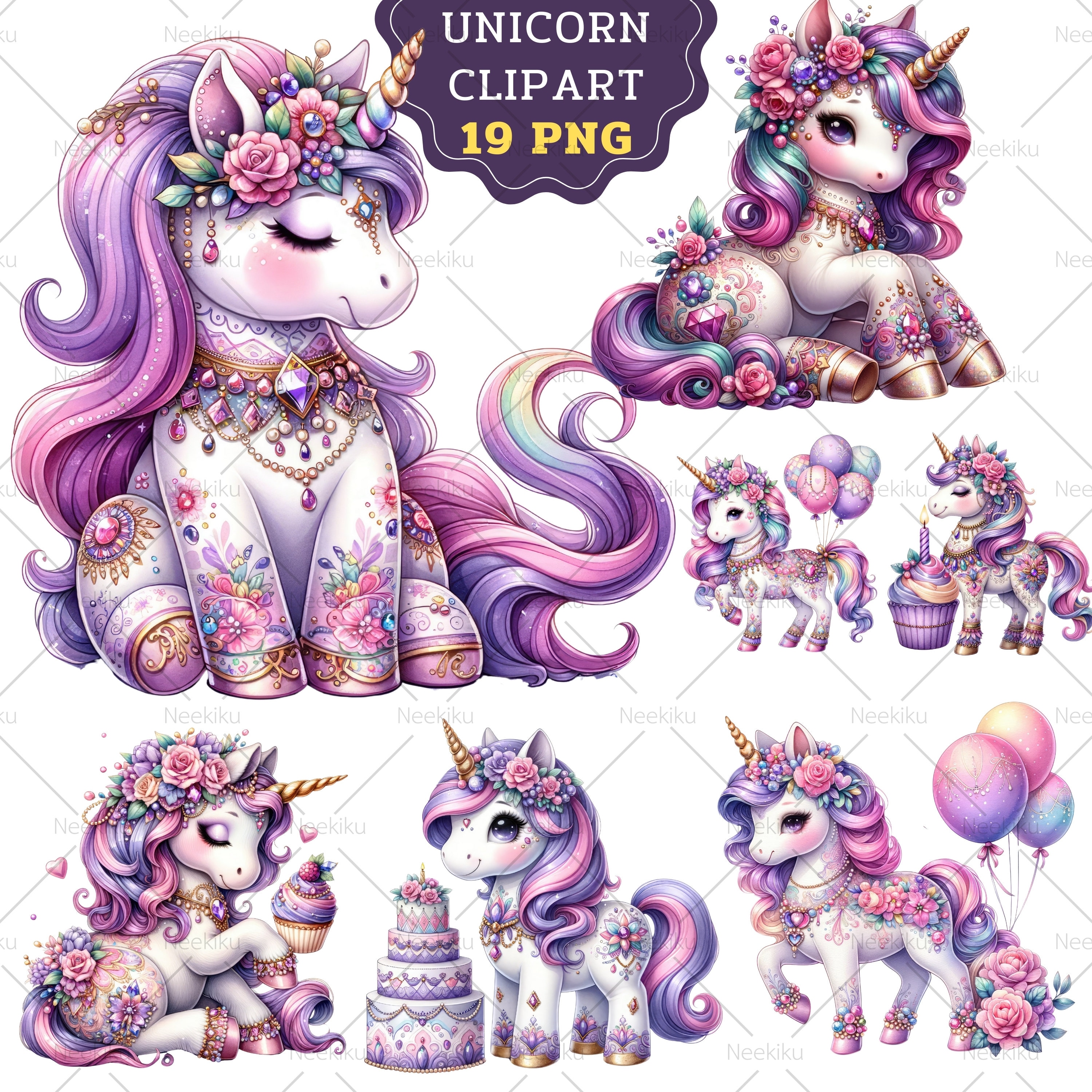 Unicorn Watercolor Clipart, Unicorn Png, Unicorn Birthday, Watercolor ...