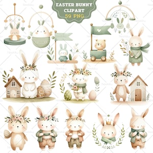 Watercolor Easter Clipart Bundle, Cute Watercolor Bunny Clipart, Easter ...