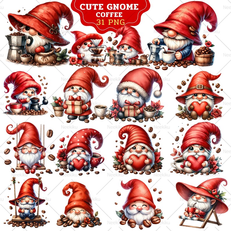 Red Coffee Gnome PNG, Coffee Gnome Sublimation, Coffee Gnome Watercolor ...