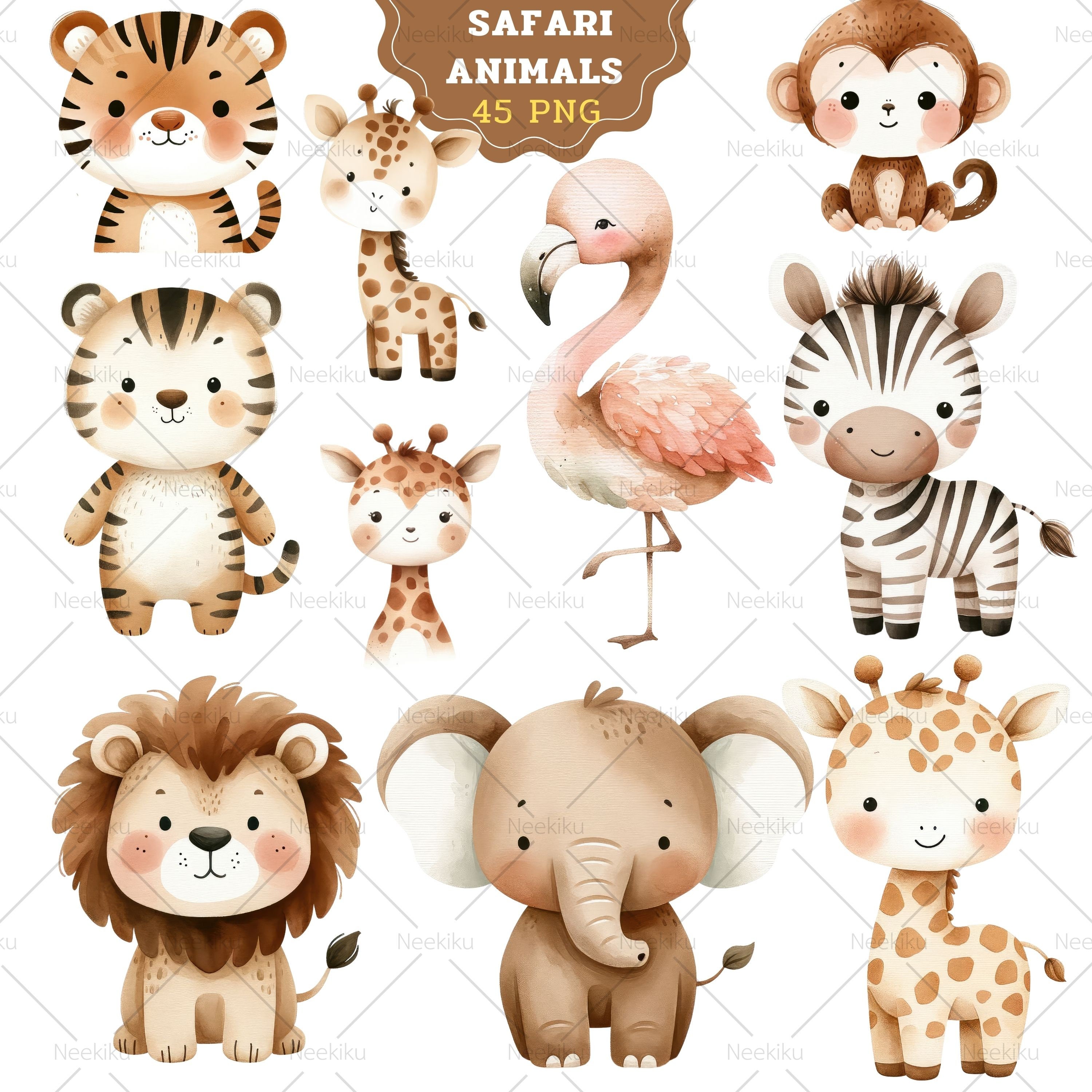 Safari Baby Animals Watercolor Clipart, Jungle Animal Nursery Art ...