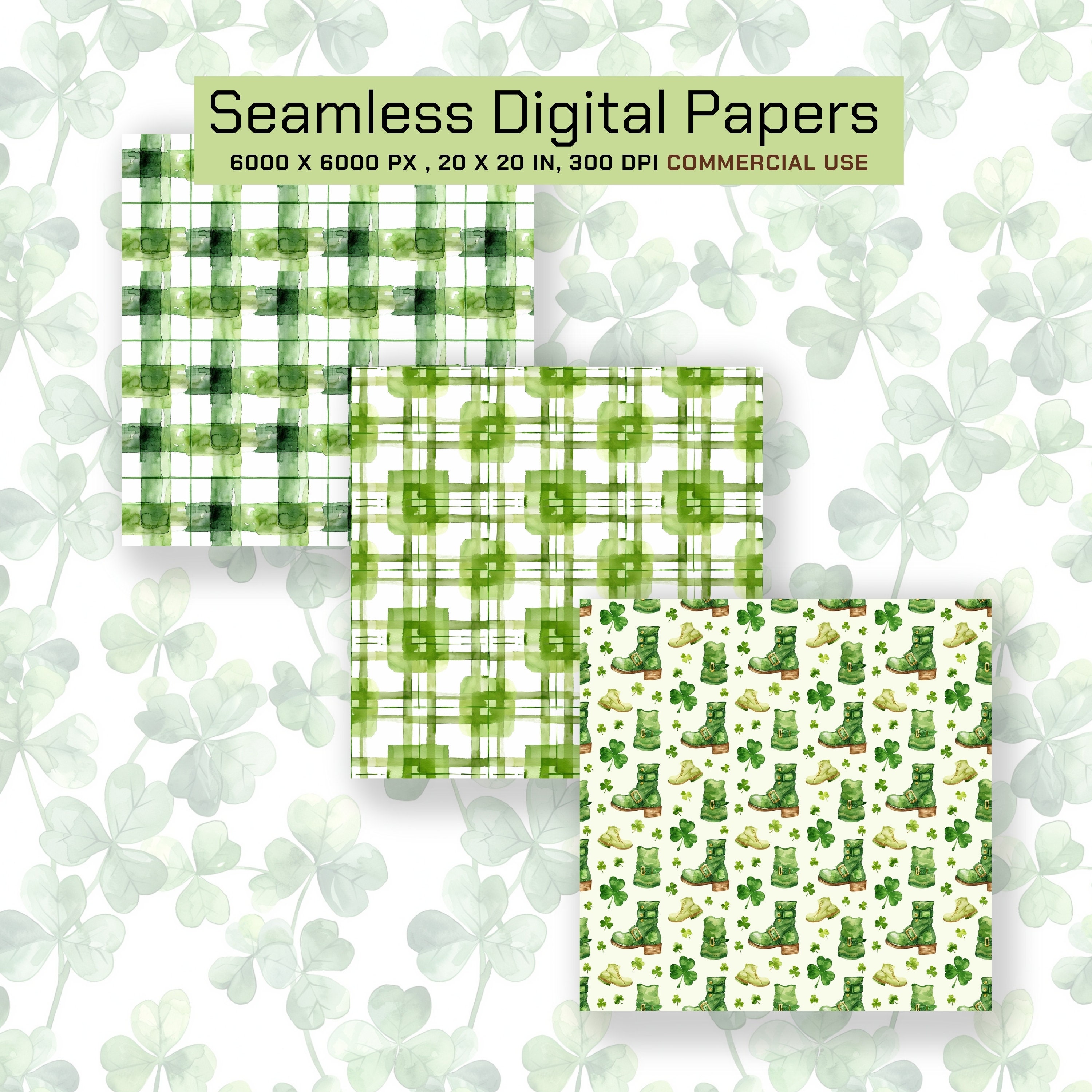 St Patrick's Day Digital Paper, Seamless Patterns Shamrock, St Patrick ...