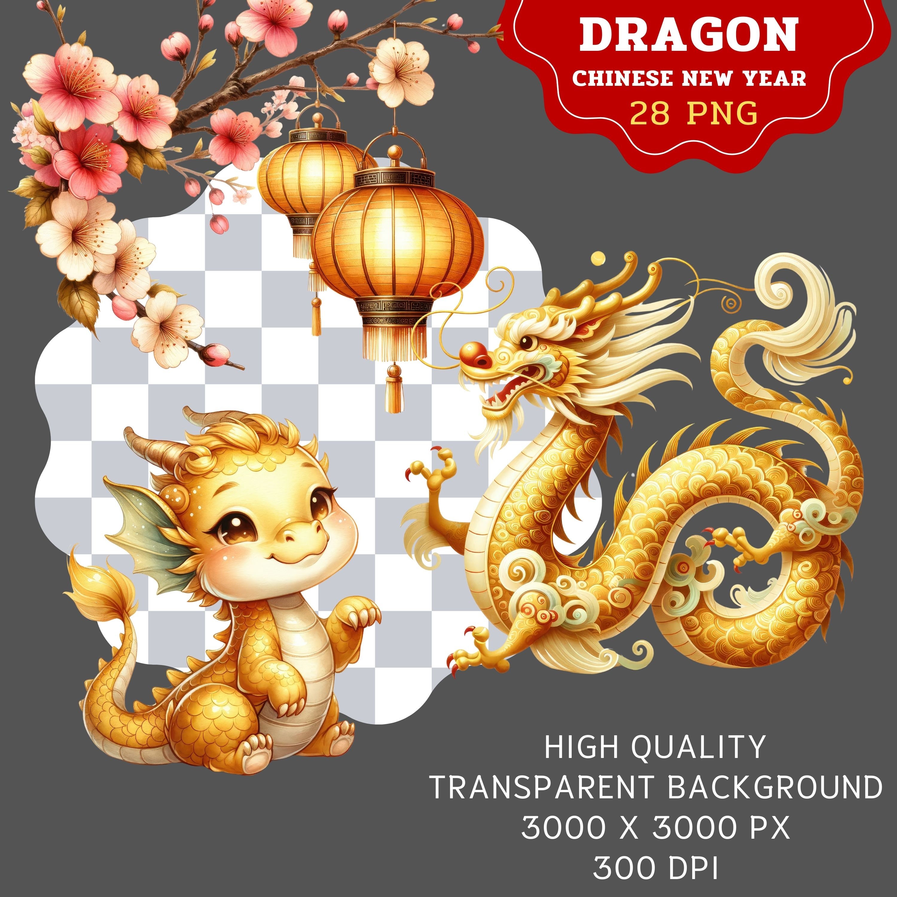 2024 Cute Dragon Clipart, Dragon for Kids, Chinese Lunar New Year ...
