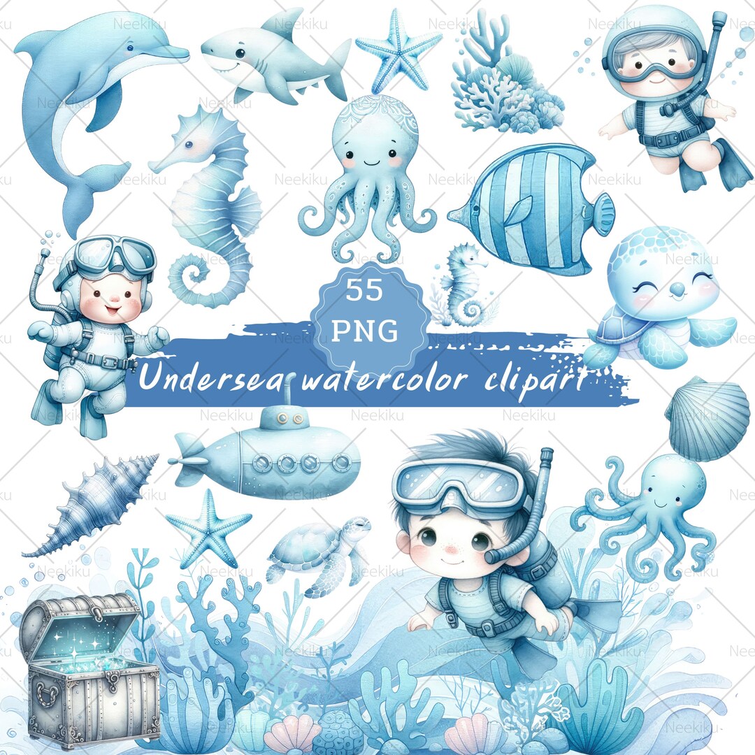 Undersea Watercolor Clipart, Nursery Decor, Baby Wall Art, Cute Ocean ...