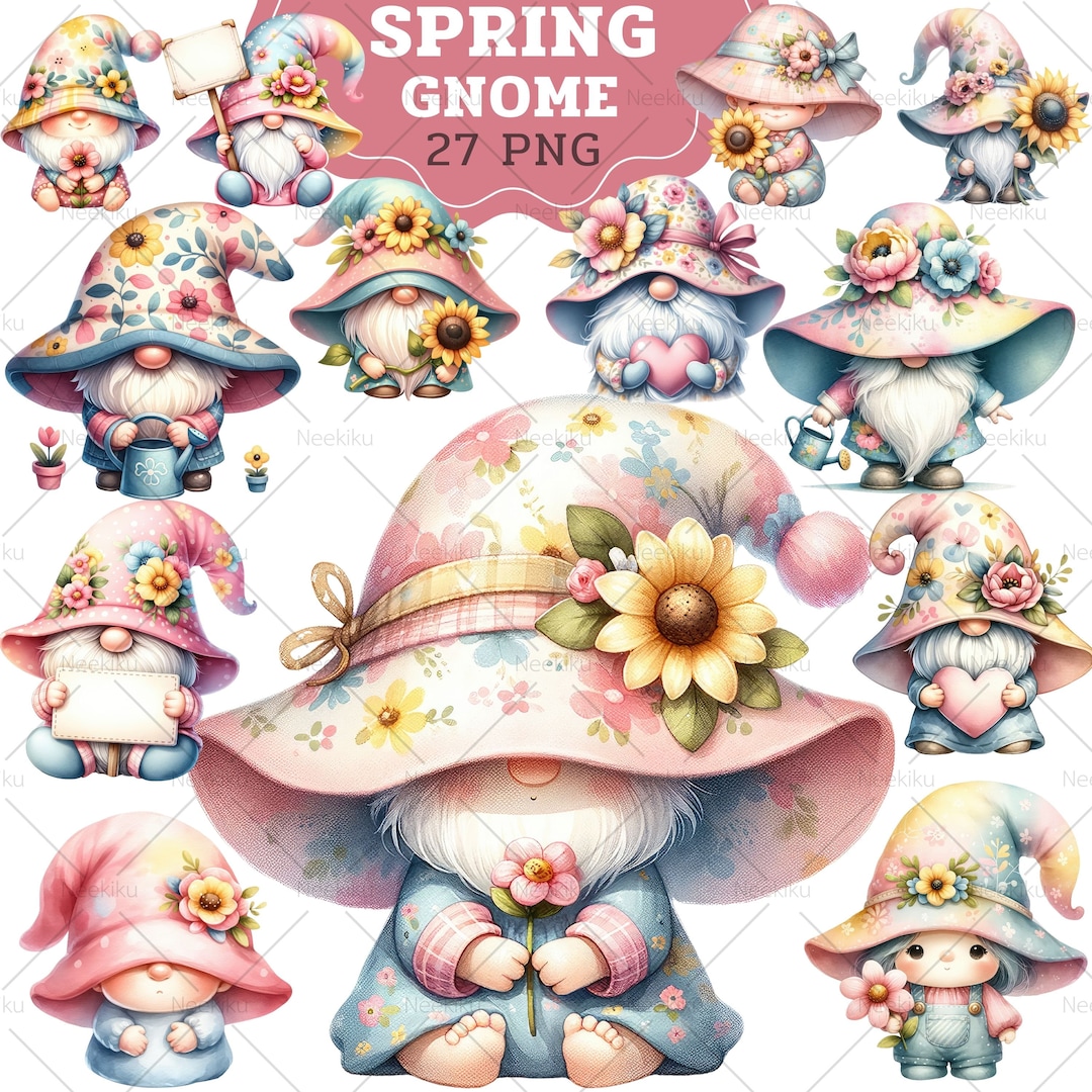 Spring Gnomes PNG Clipart Bundle: Floral Fantasy Graphics (commercial ...
