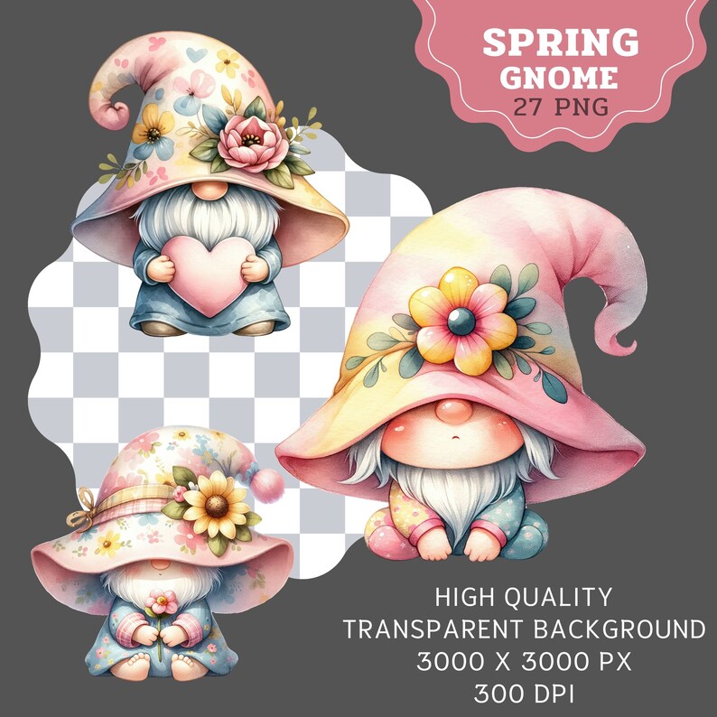 Spring Gnomes PNG Clipart Bundle: Floral Fantasy Graphics (commercial ...