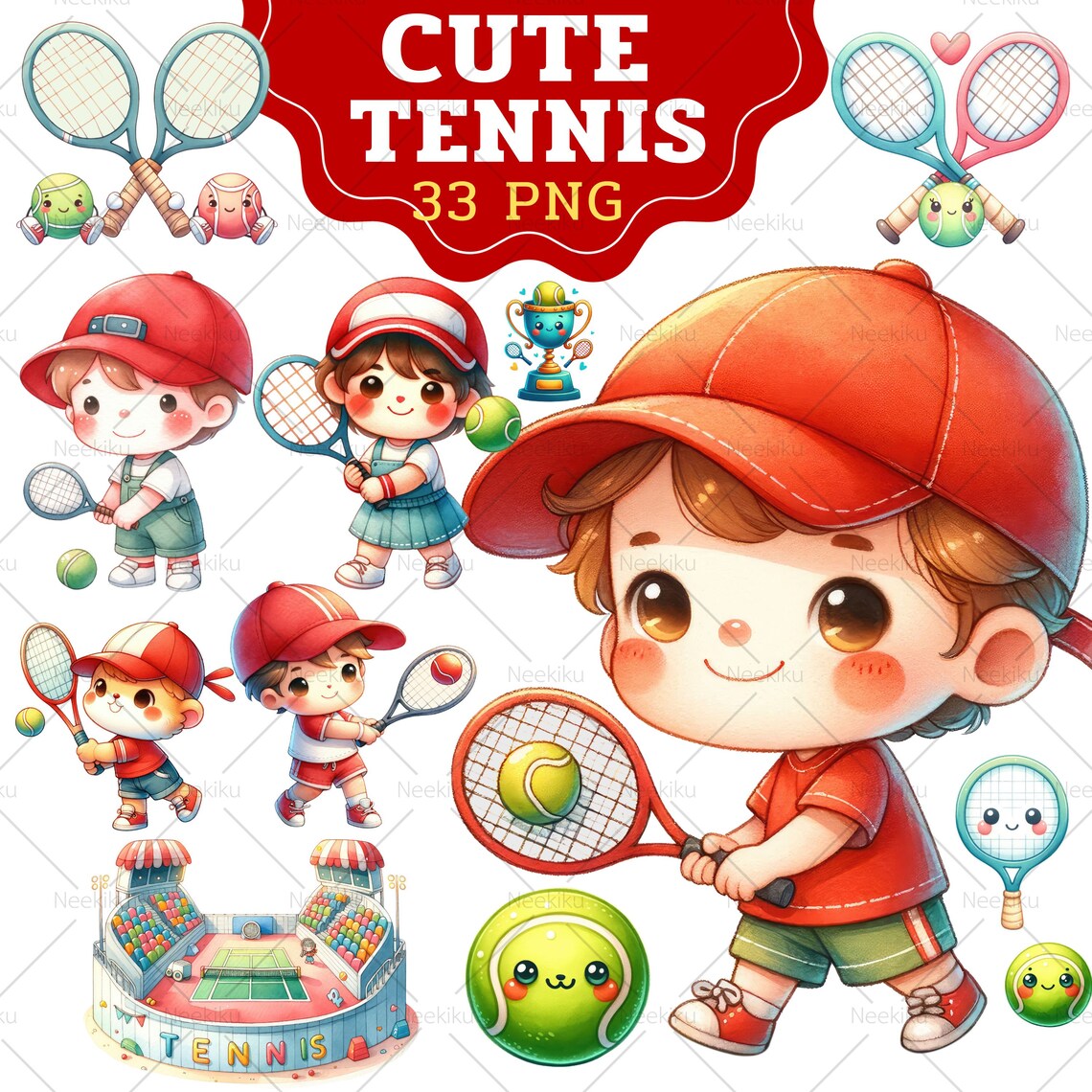 33 Tennis PNG Clipart Bundle, Watercolor Tennis Player, Tennis Clipart ...