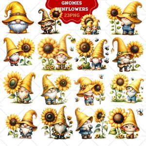 Sunflower Gnome PNG Clipart, Garden Gnome Cute Watercolor Clipart ...