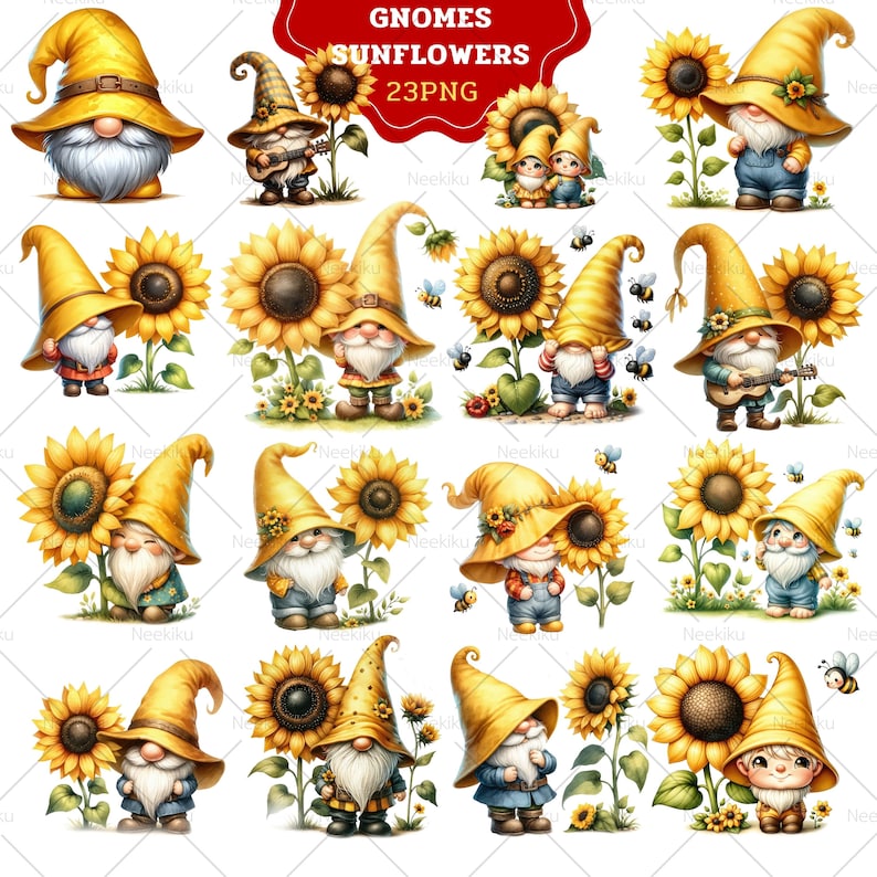 Sunflower Gnome PNG Clipart, Garden Gnome Cute Watercolor Clipart ...