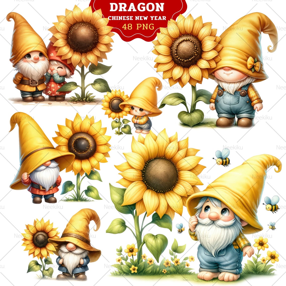 Sunflower Gnome PNG Clipart, Garden Gnome Cute Watercolor Clipart ...
