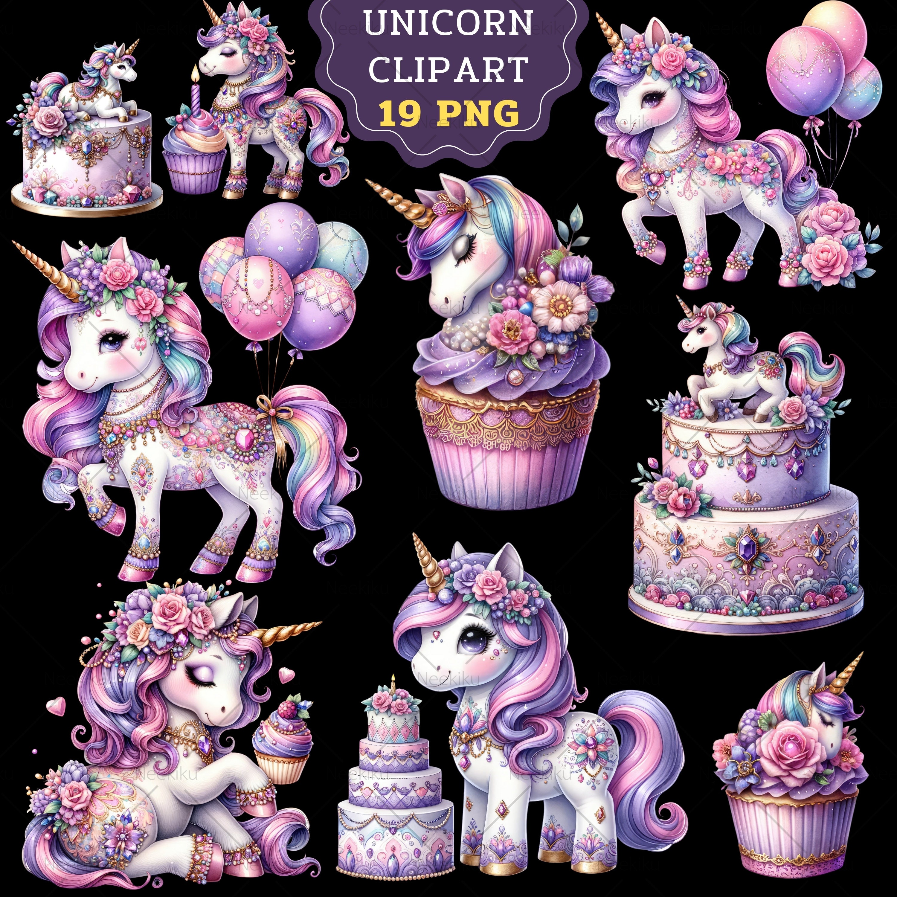 Unicorn Watercolor Clipart, Unicorn Png, Unicorn Birthday, Watercolor ...
