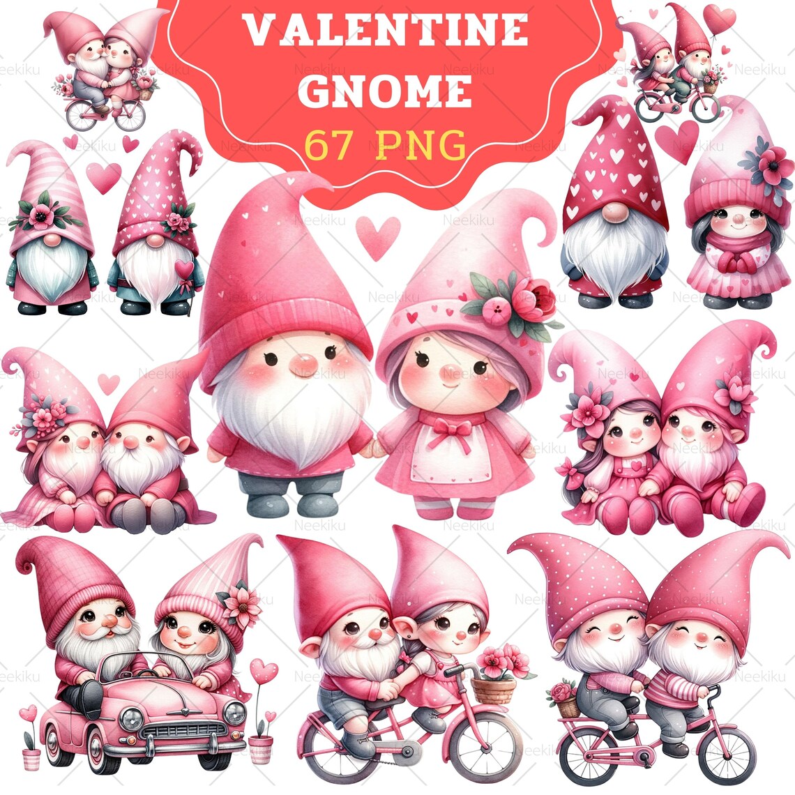 Watercolor Valentines Gnomes Clipart, Gnomes PNG, Valentines Day ...