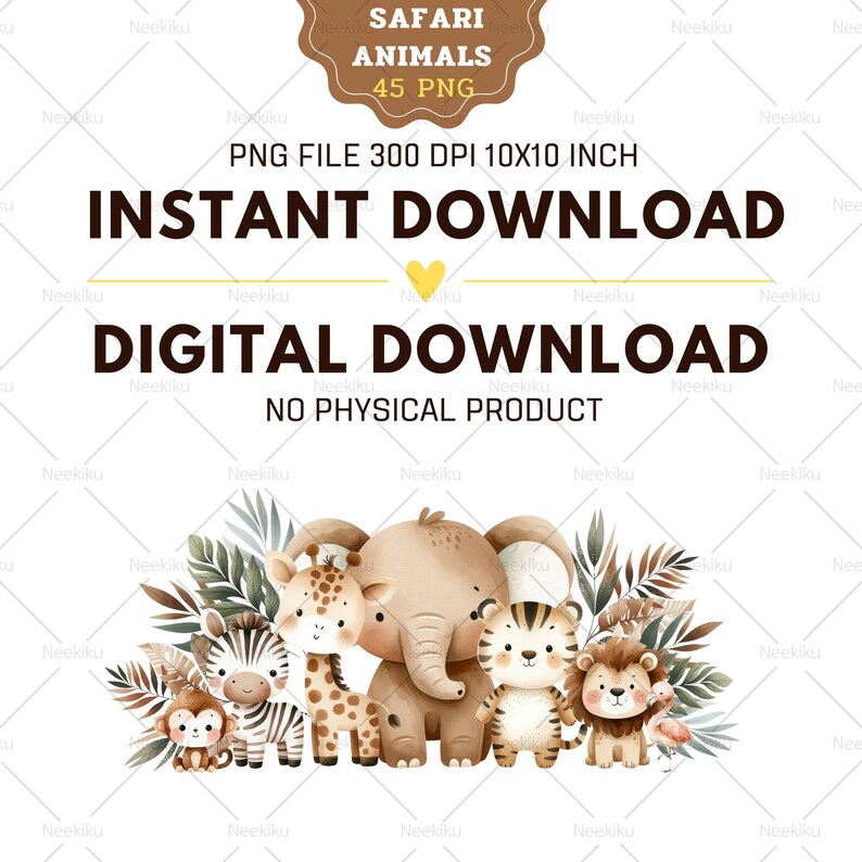 Safari Baby Animals Watercolor Clipart, Jungle Animal Nursery Art ...