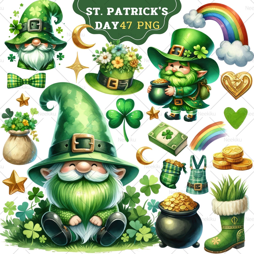 Gnome St. Patrick's Day Clipart,nshamrock , Leprechaun Clipart, Hand ...