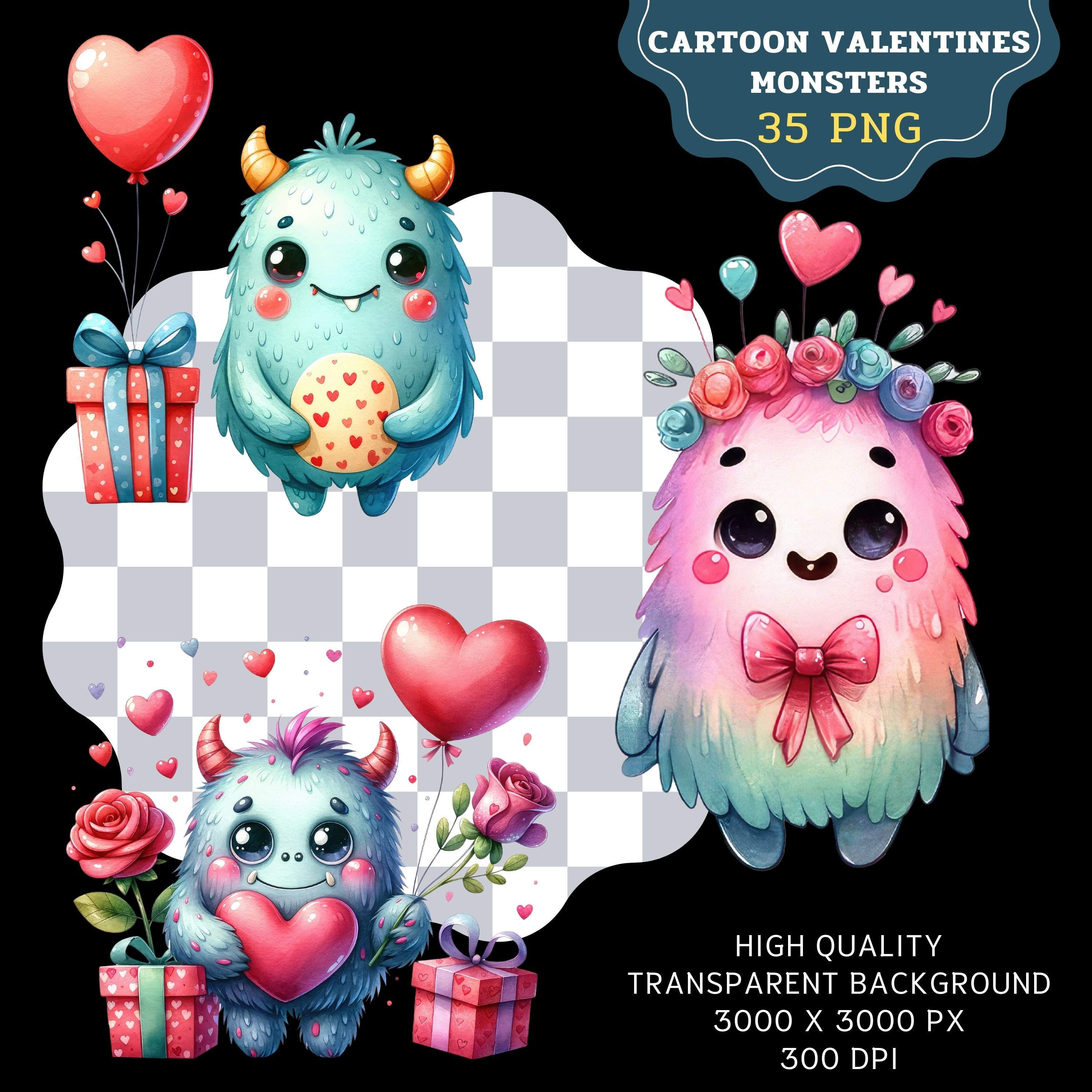 Cute Cartoon Valentines Monsters Clipart, Monsters in Love, Valentines ...