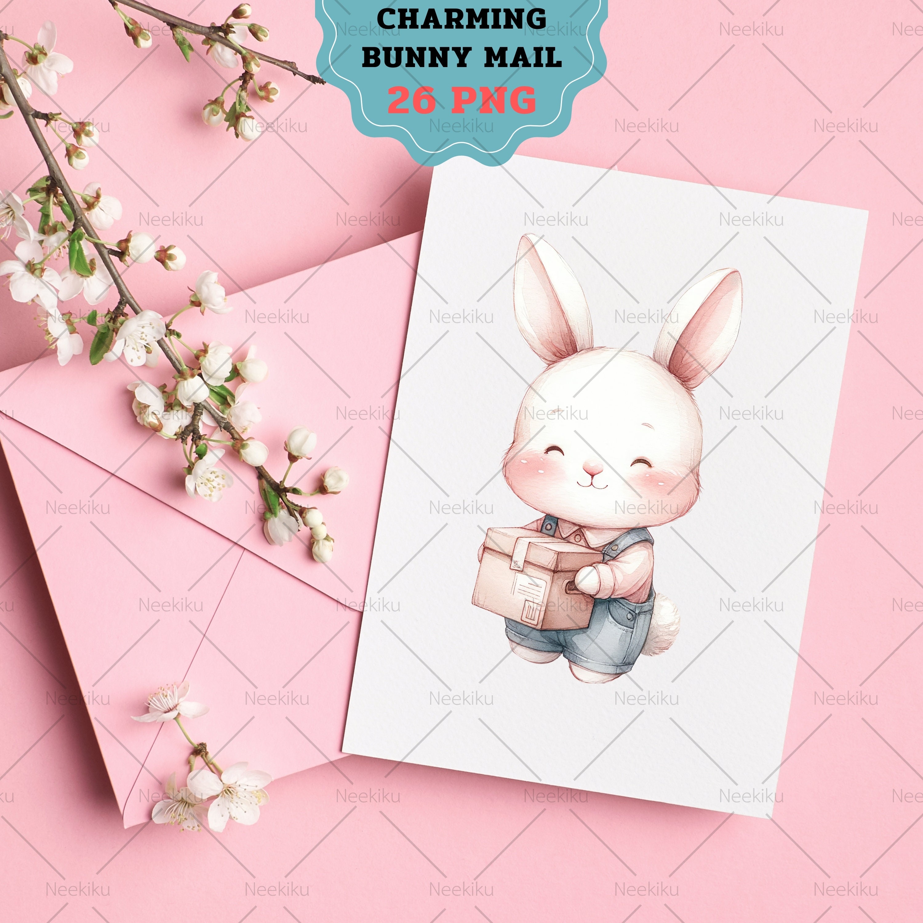 Charming Bunny Postman, Watercolor Art, Cute Rabbit Nursery Decor ...