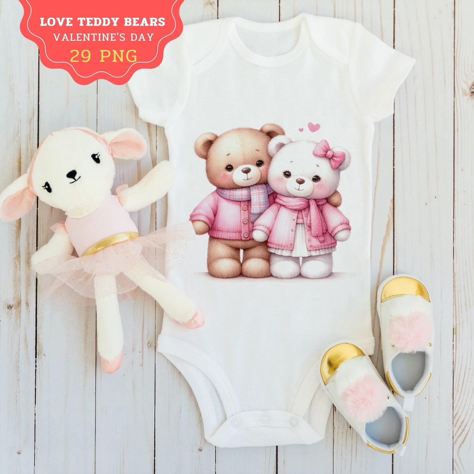 Pink Valentine Teddy Bear Couple Clipart, Nursery Clipart, Valentine ...