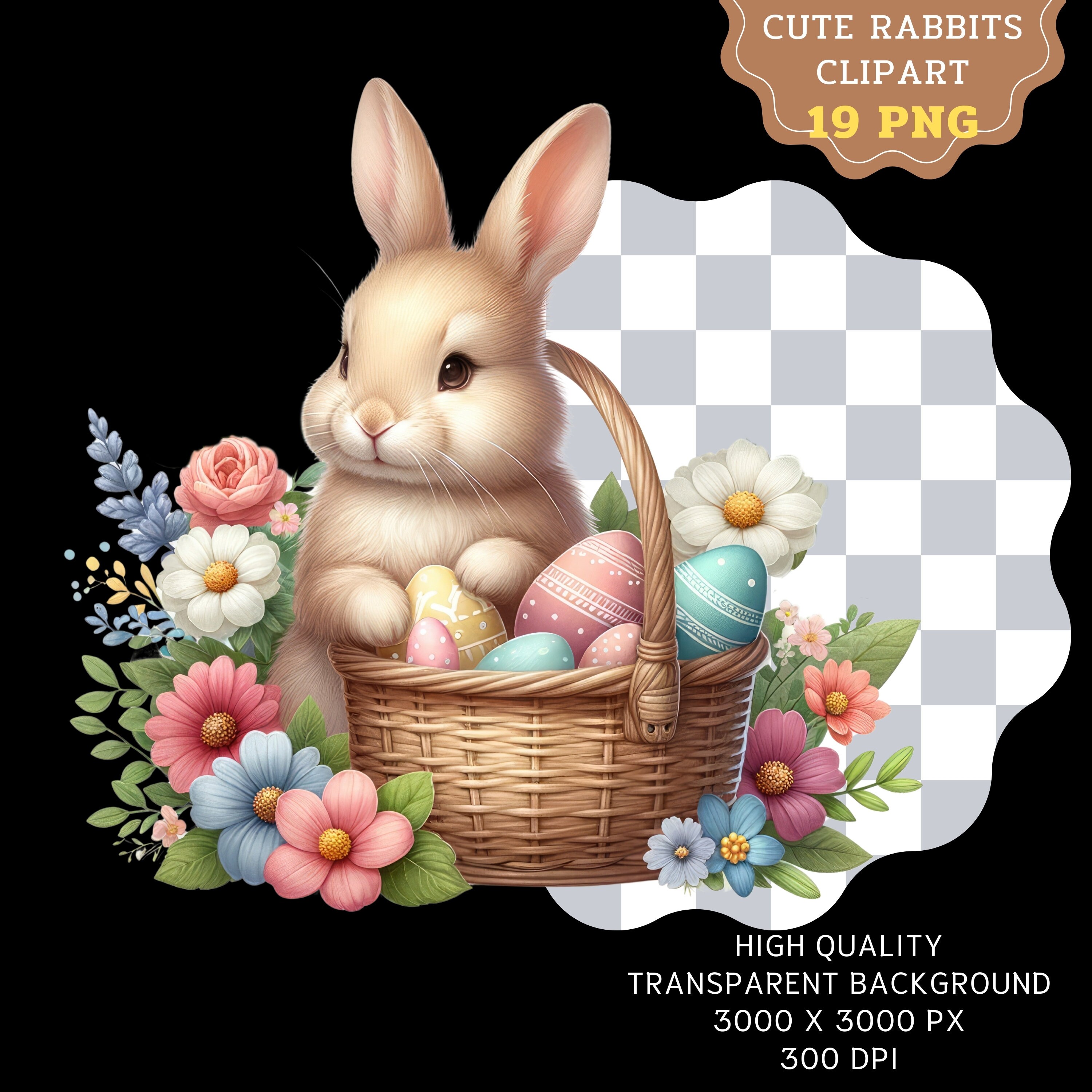 Floral Bunnies Clipart, Bunnies Clipart, Nursery Spring Clipart, Easter ...