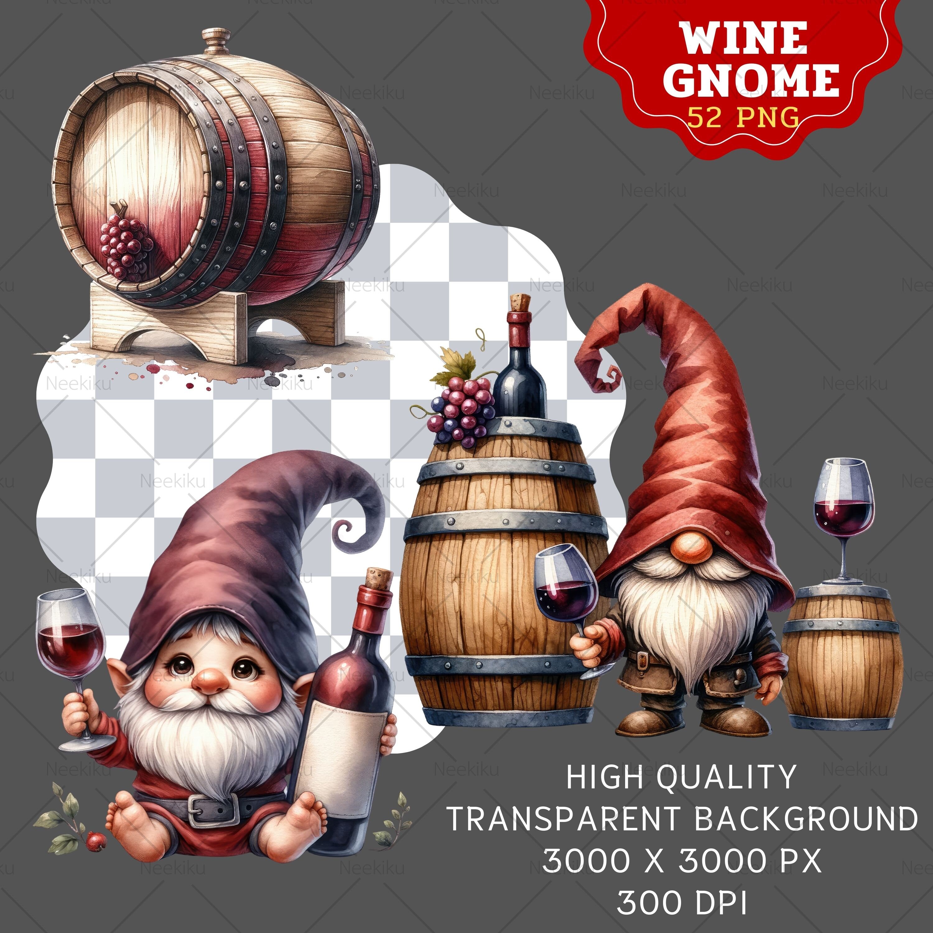 Wine Gnome Png Sublimation Design, Wine Gnome Watercolor PNG, Wine Down ...