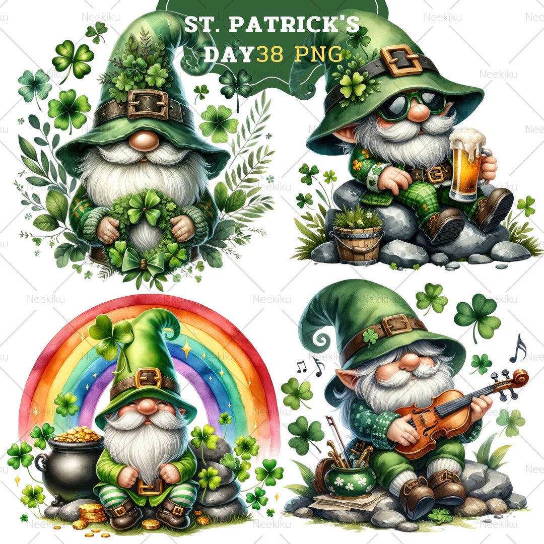 Lucky Gnomes St. Patrick's Day Clipart, Shamrock Clipart, Leprechaun ...