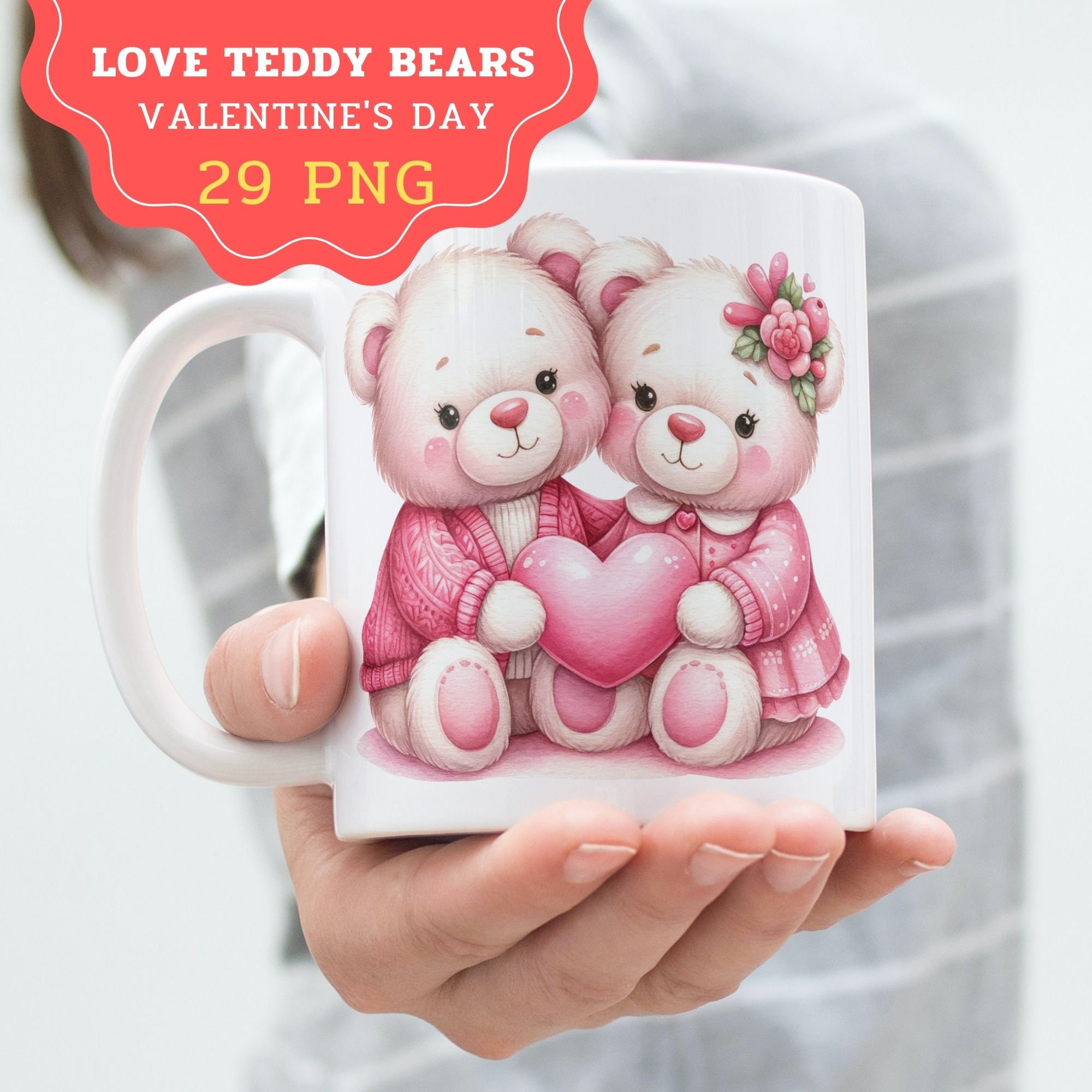 Pink Valentine Teddy Bear Couple Clipart, Nursery Clipart, Valentine ...