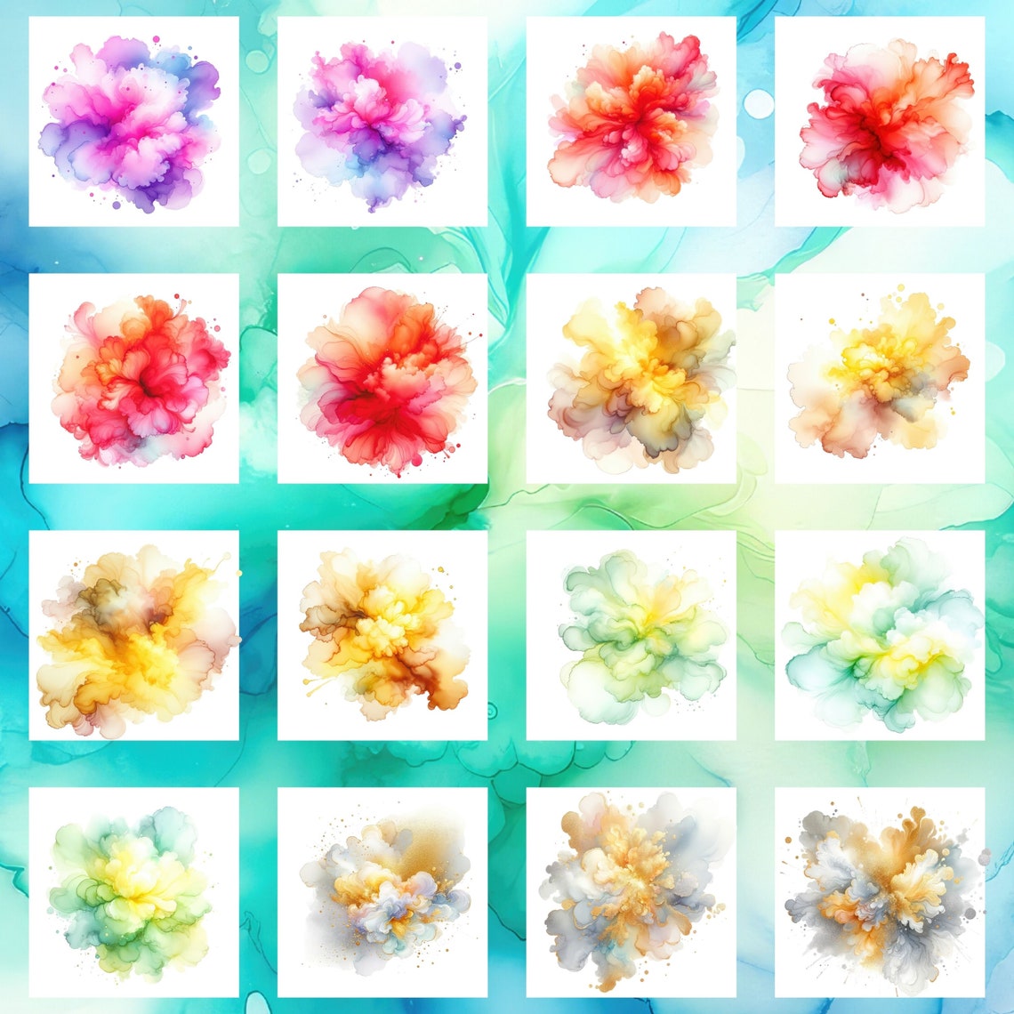 63 Pastel Watercolor Alcohol Ink Splash Clipart, Paint Splatter PNG ...