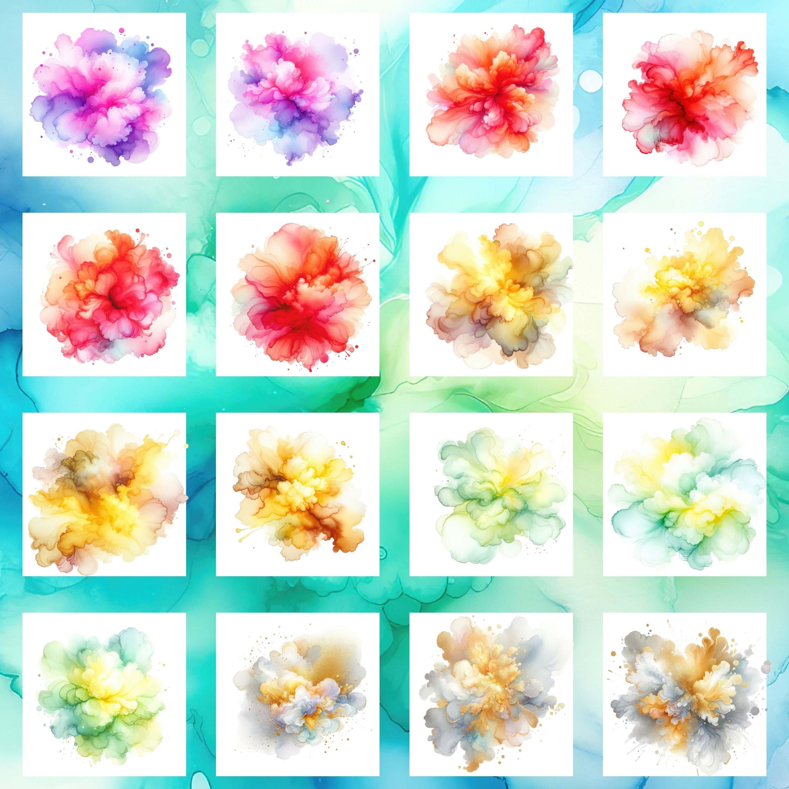 63 Pastel Watercolor Alcohol Ink Splash Clipart, Paint Splatter PNG ...
