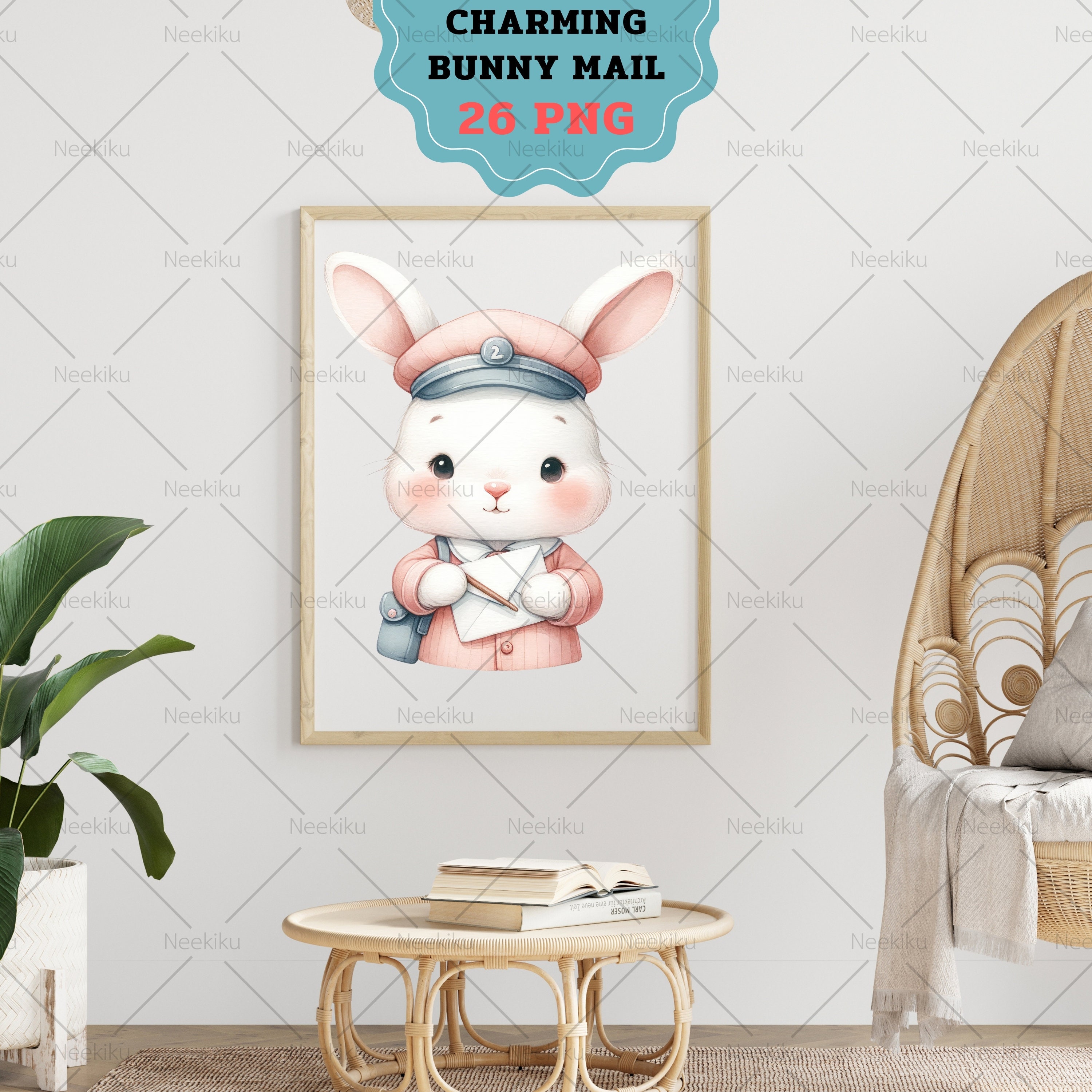 Charming Bunny Postman, Watercolor Art, Cute Rabbit Nursery Decor ...