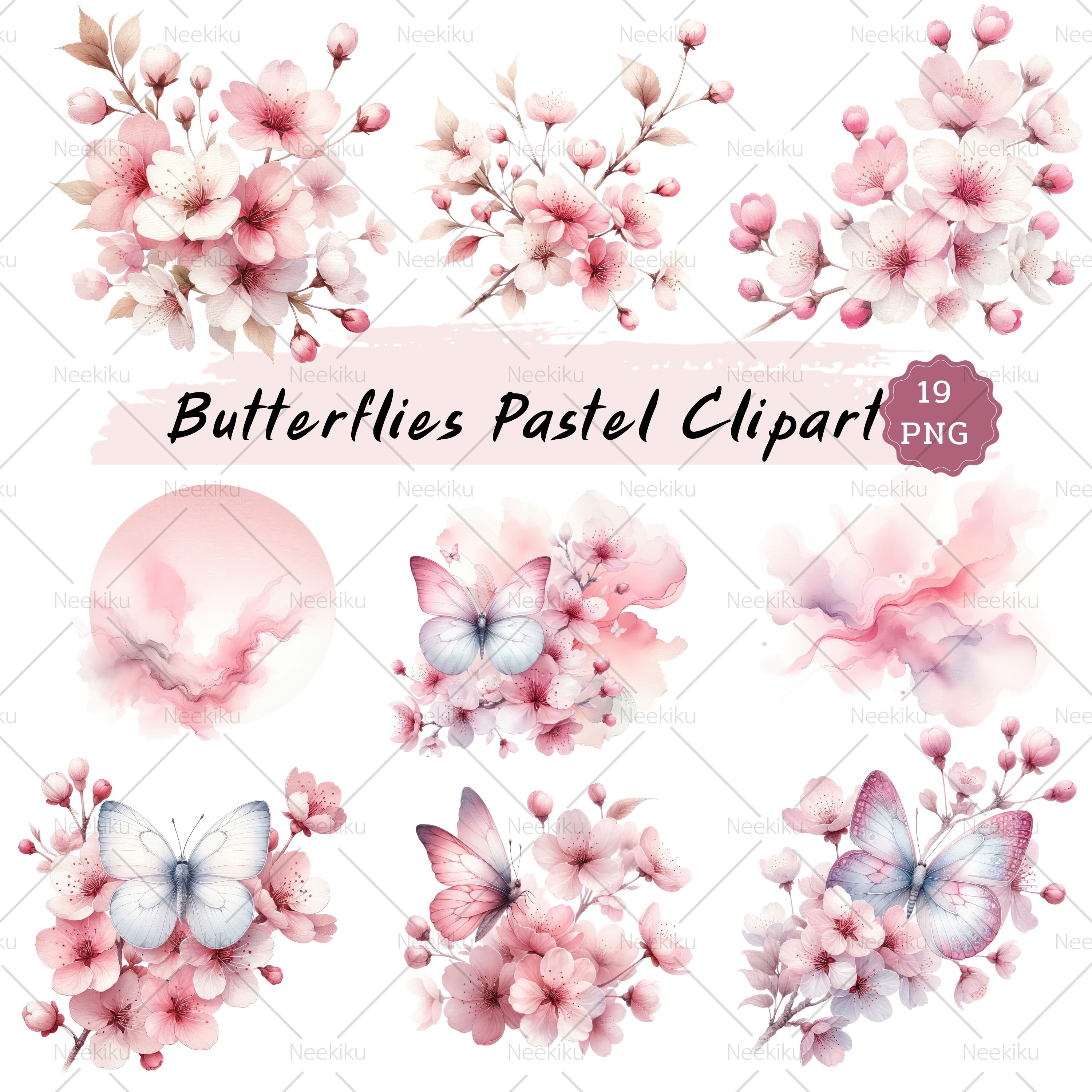 Watercolor Butterflies Clipart, Stickers Clipart, Pastel Pink ...