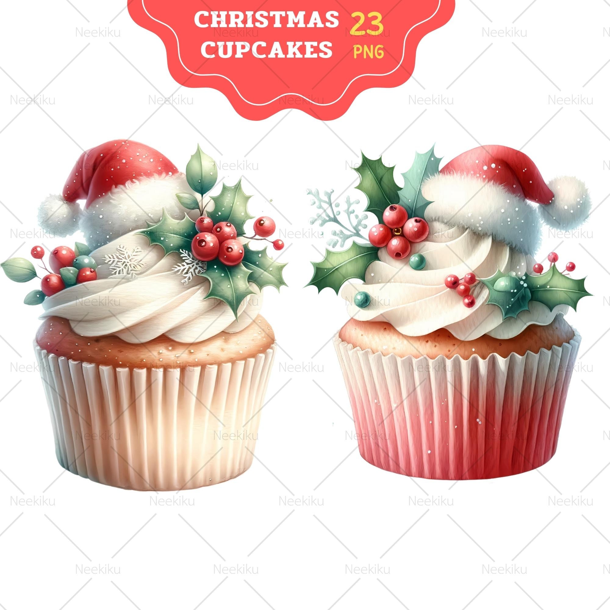 Watercolor Christmas Cupcakes Clipart Christmas Clipart - Etsy