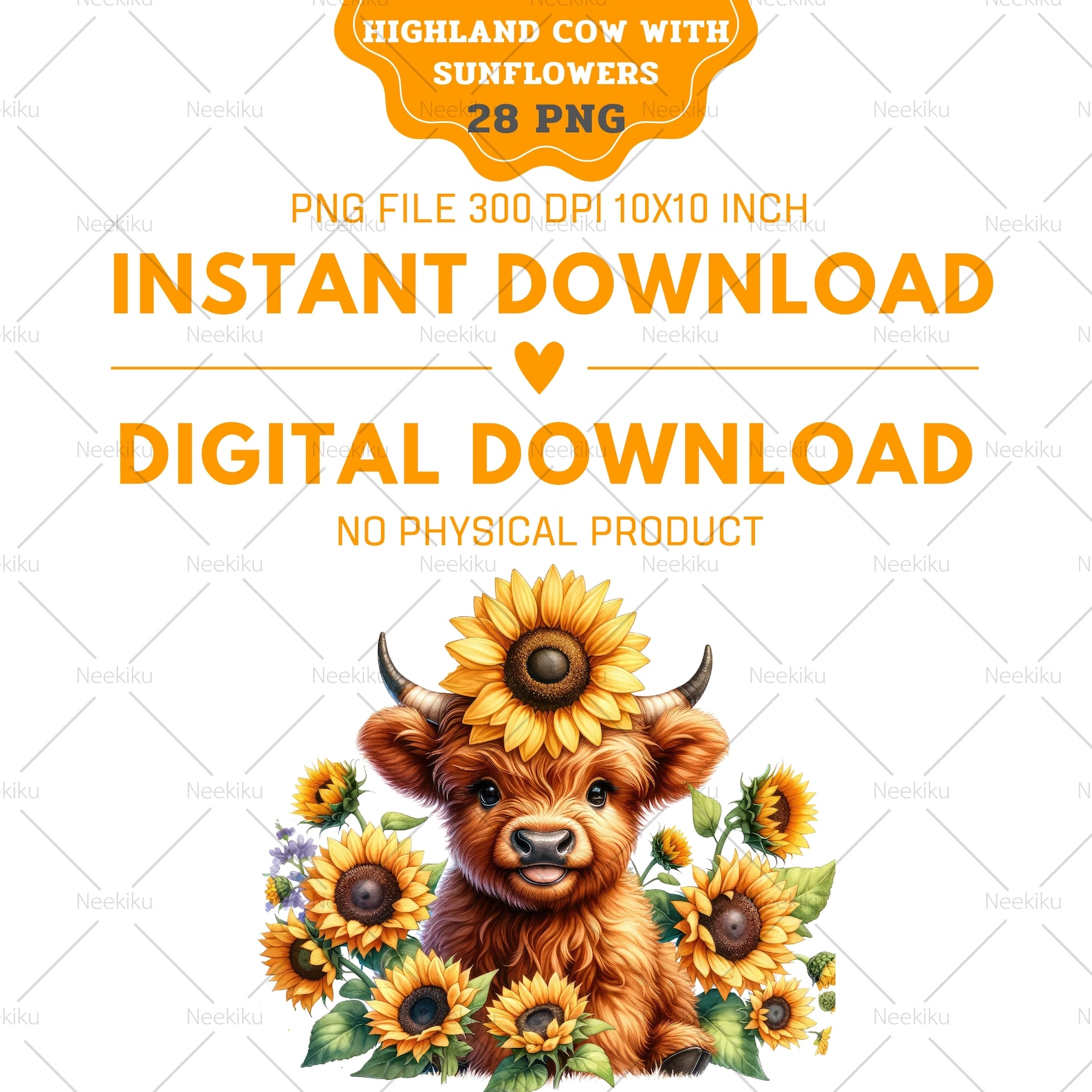 Highland Cow With Sunflowers, Sunflowers Watercolor, Highland Cow PN ...