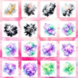 63 Pastel Watercolor Alcohol Ink Splash Clipart: PNG Paint Splatters ...